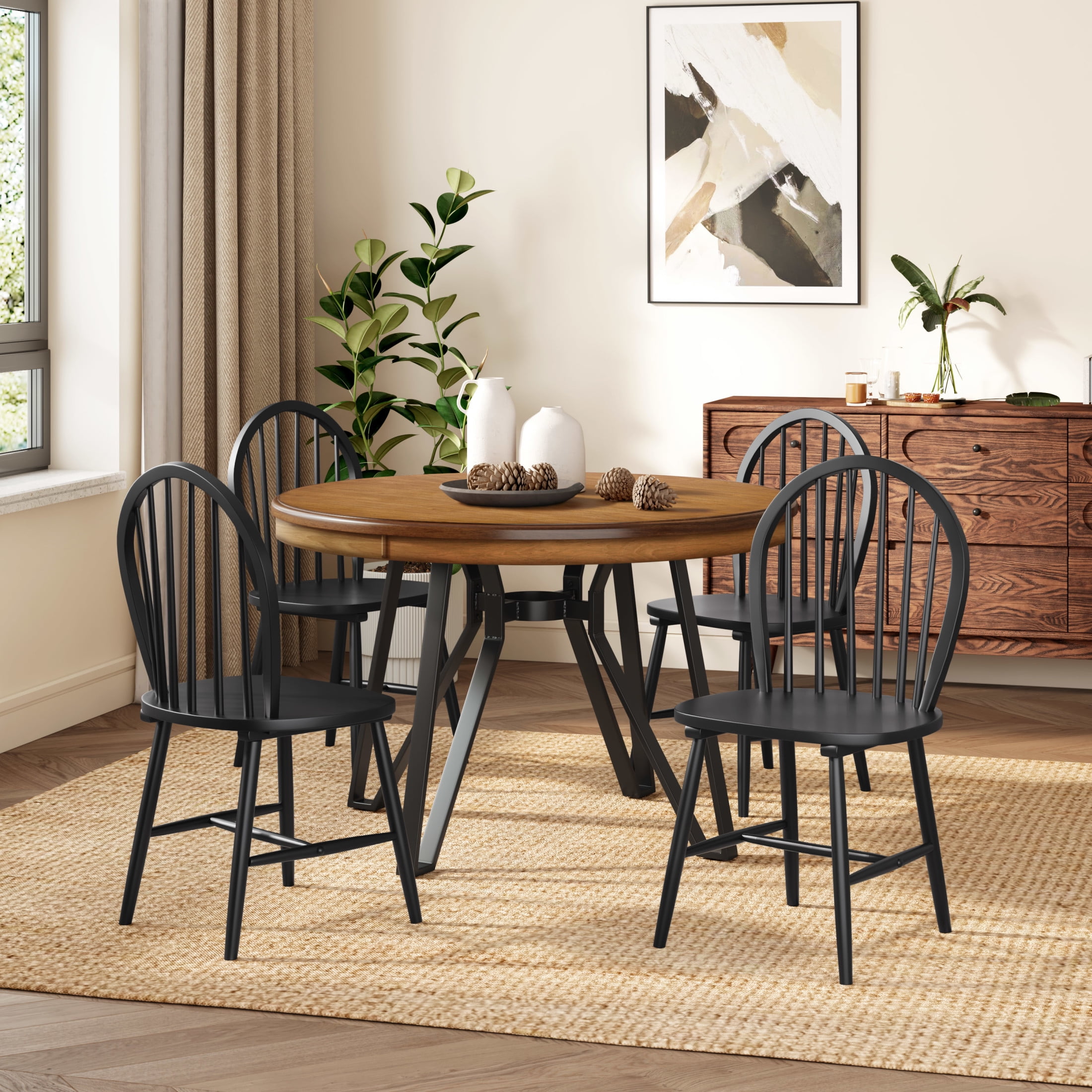 GDF Studio Rustic Farmhouse 5-Piece Dining Set with Table & High-Back ...