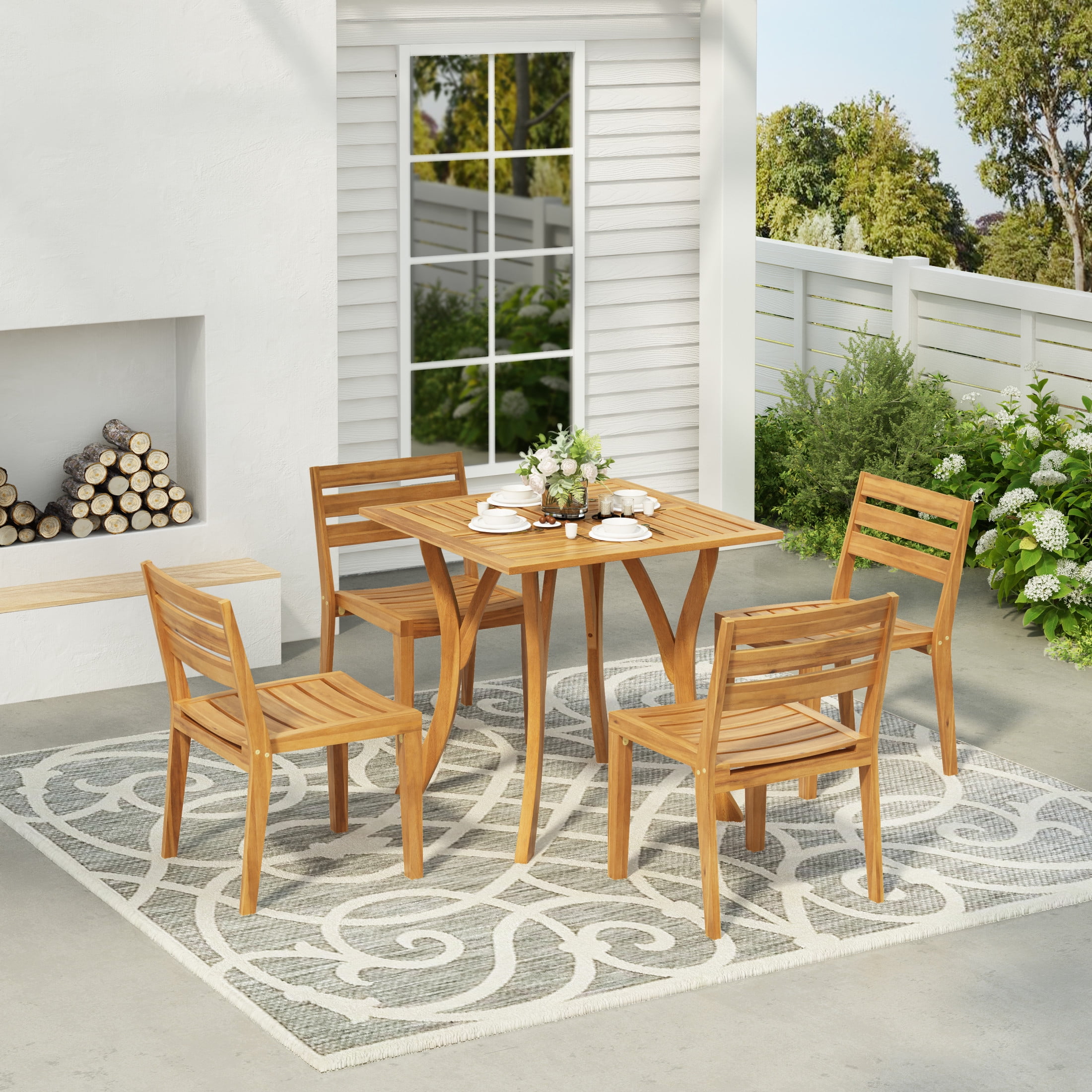 GDF Studio Rustic Slat Design 5-Piece Outdoor Bistro Set with Acacia ...