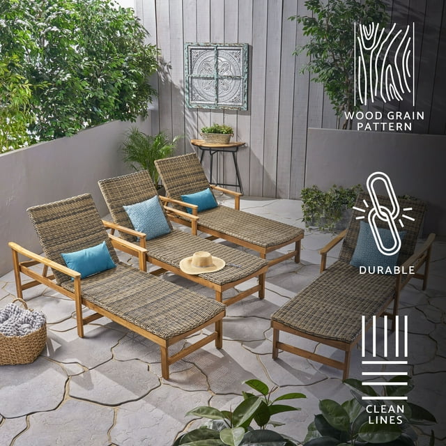GDF Studio Acacia Wood and Wicker Adjustable Outdoor Chaise Lounge Set ...