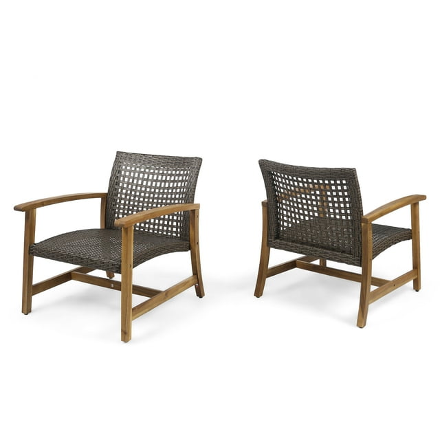 GDF Studio Savannah Outdoor Acacia Wood & Faux Rattan Wicker Club ...