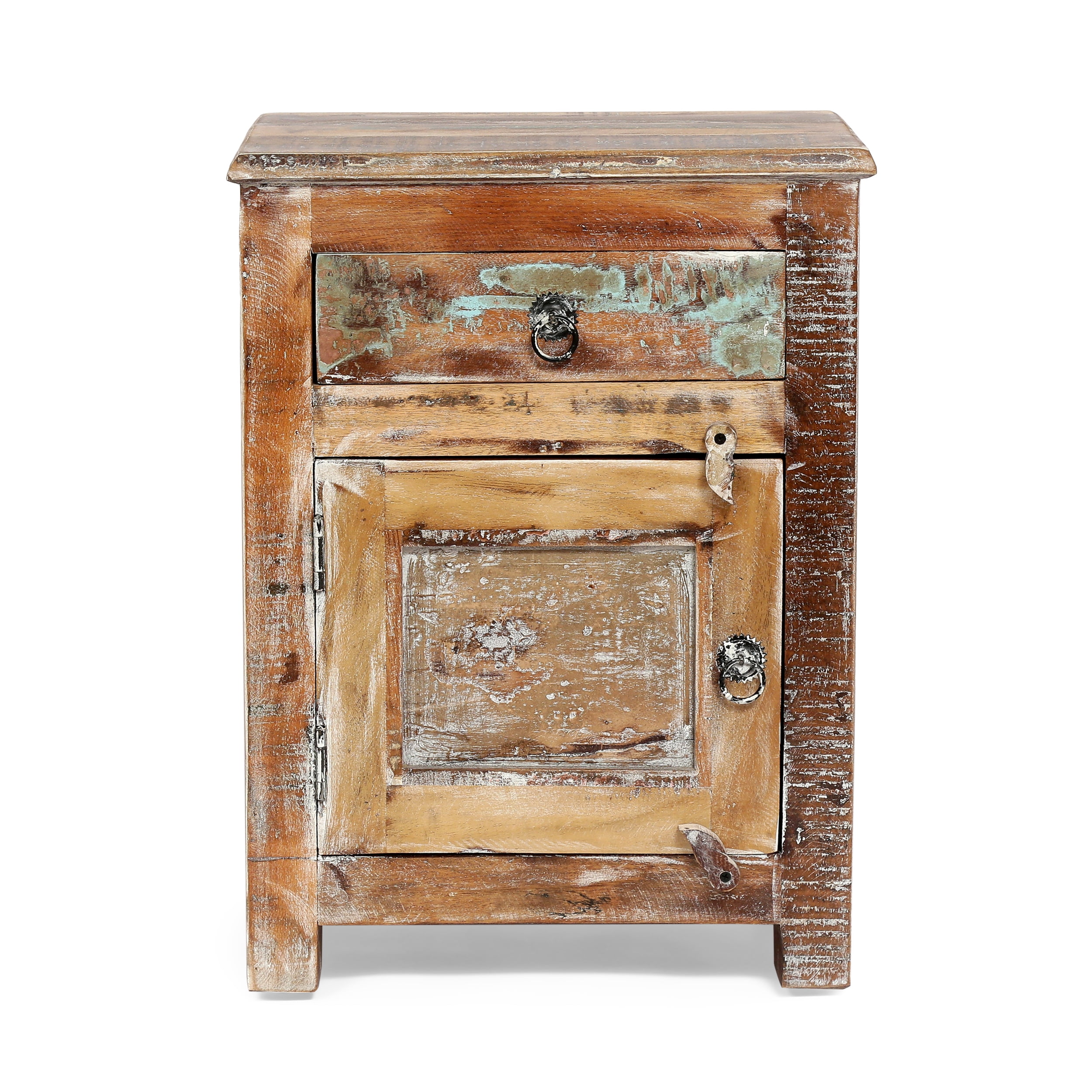 GDF Studio Rustic Boho Nightstand, Handmade Recycled Wood, Natural and ...