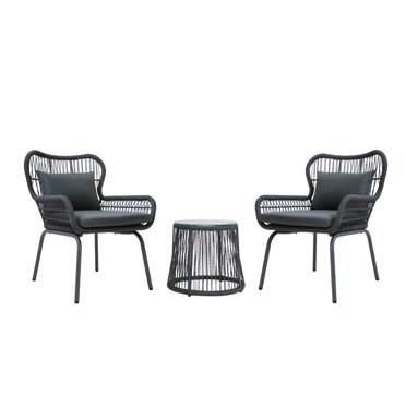 Mainstays Skyler Steel 3-Piece Wicker Rope Chat Set, Grey - Walmart.com