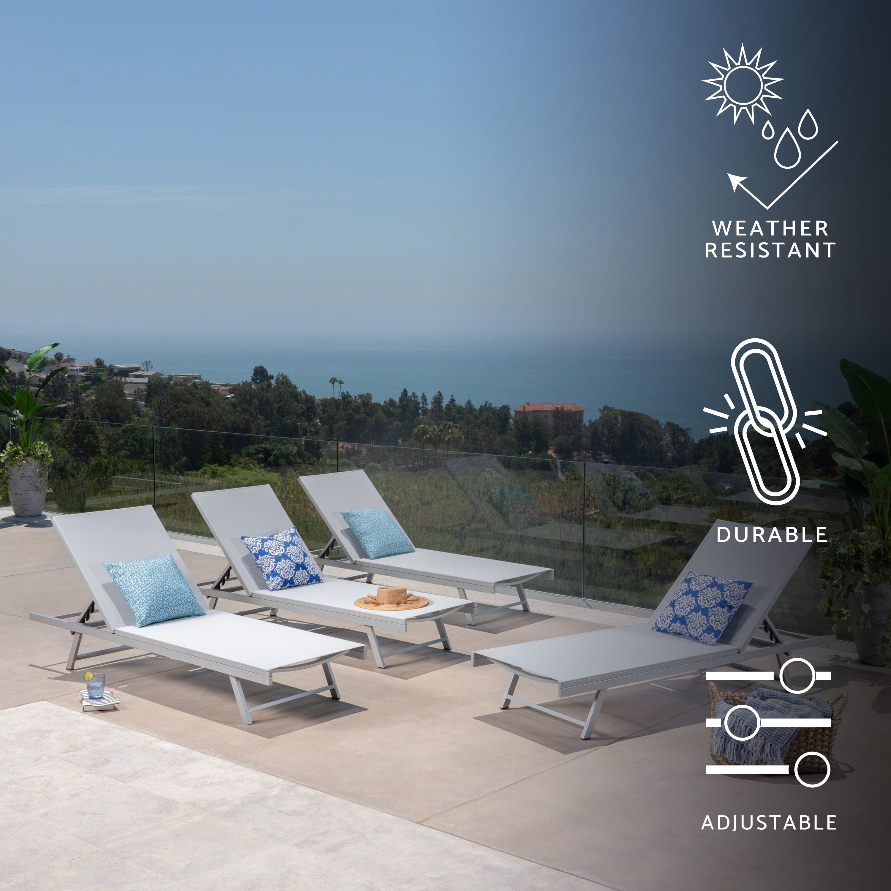 GDF Studio Simon Outdoor Mesh and Aluminum Armless Adjustable Chaise ...