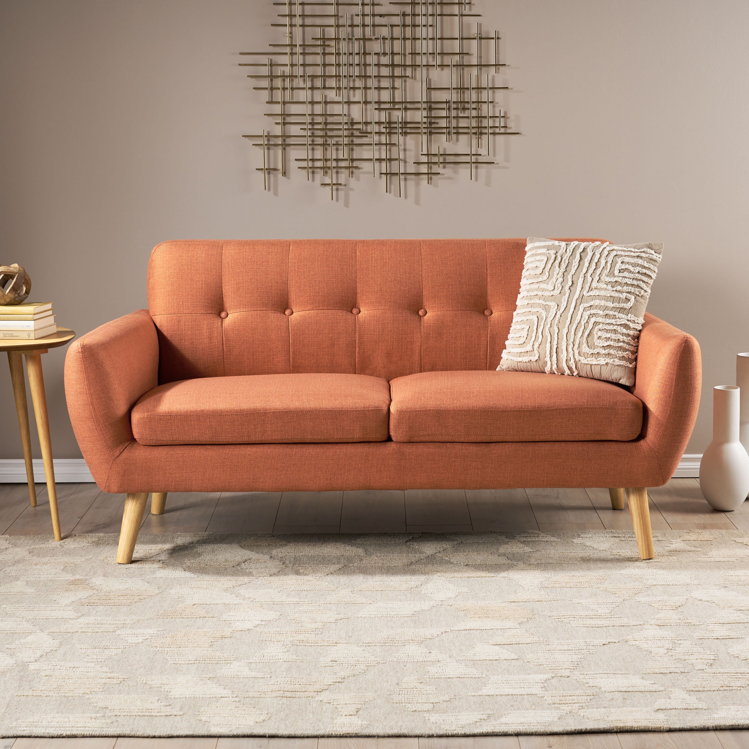 GDF Studio Sofa Burnt Orange Wood