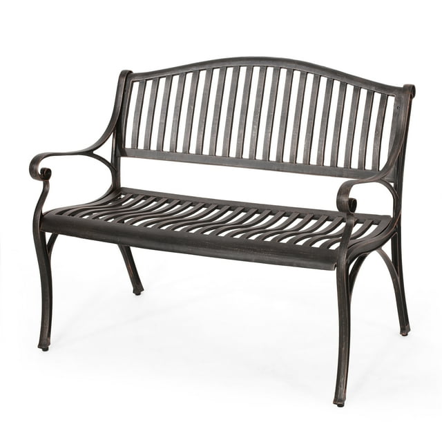 GDF Studio Stassi Outdoor Traditional Cast Aluminum Bench, Bronze ...