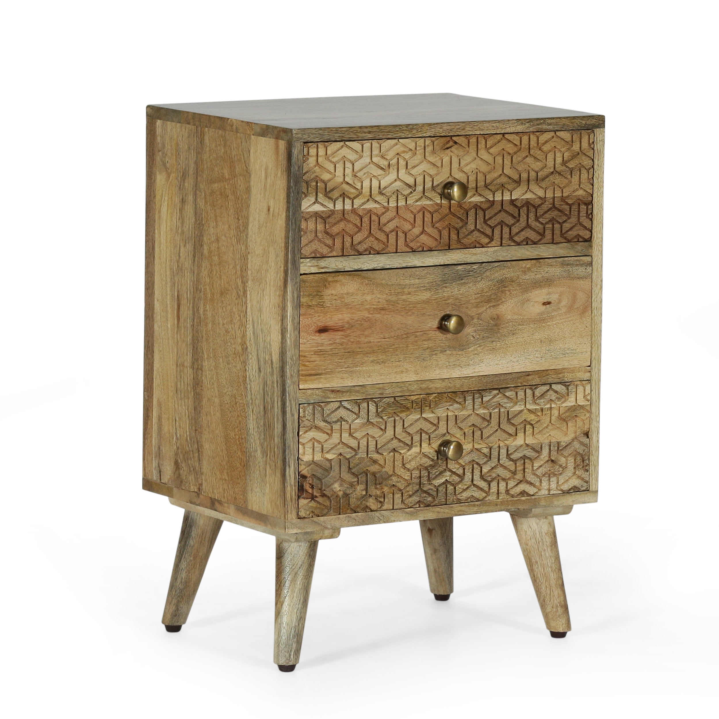 GDF Studio Stowe Boho Handmade Mango Wood 3 Drawer Nightstand, Natural ...