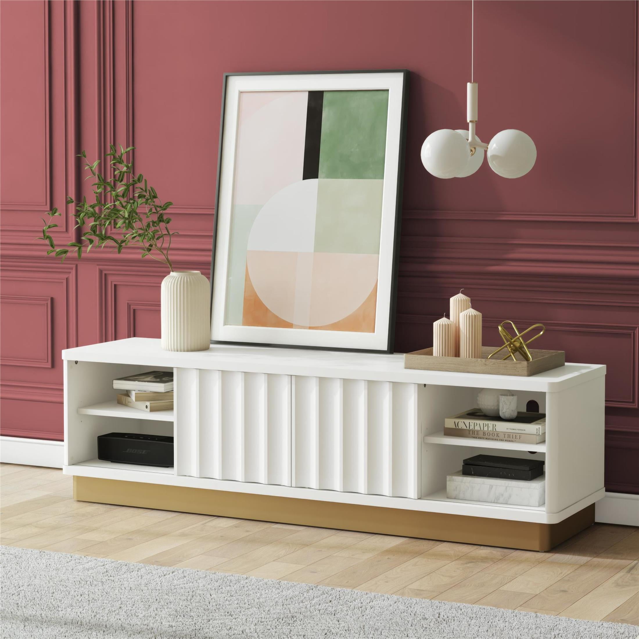 GDF Studio TV Stand for TVs Up to 65", Media Console with Scalloped ...