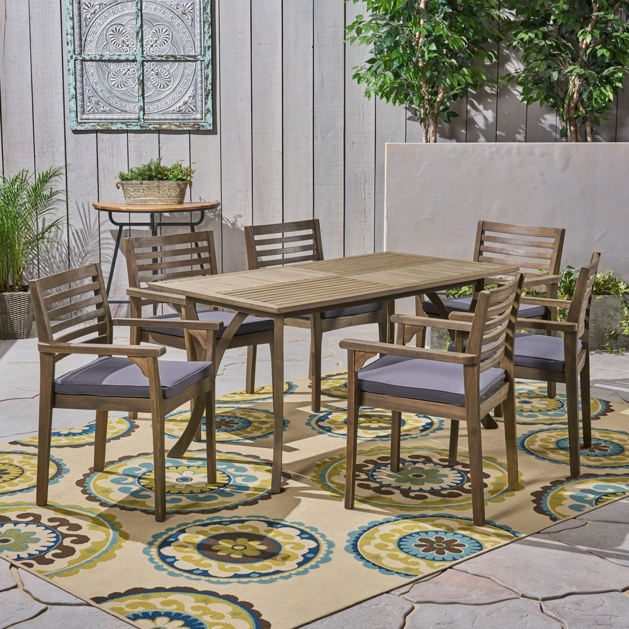 GDF Studio Telemachus Patio Furniture Dining Set, Acacia Wood 7 Piece ...