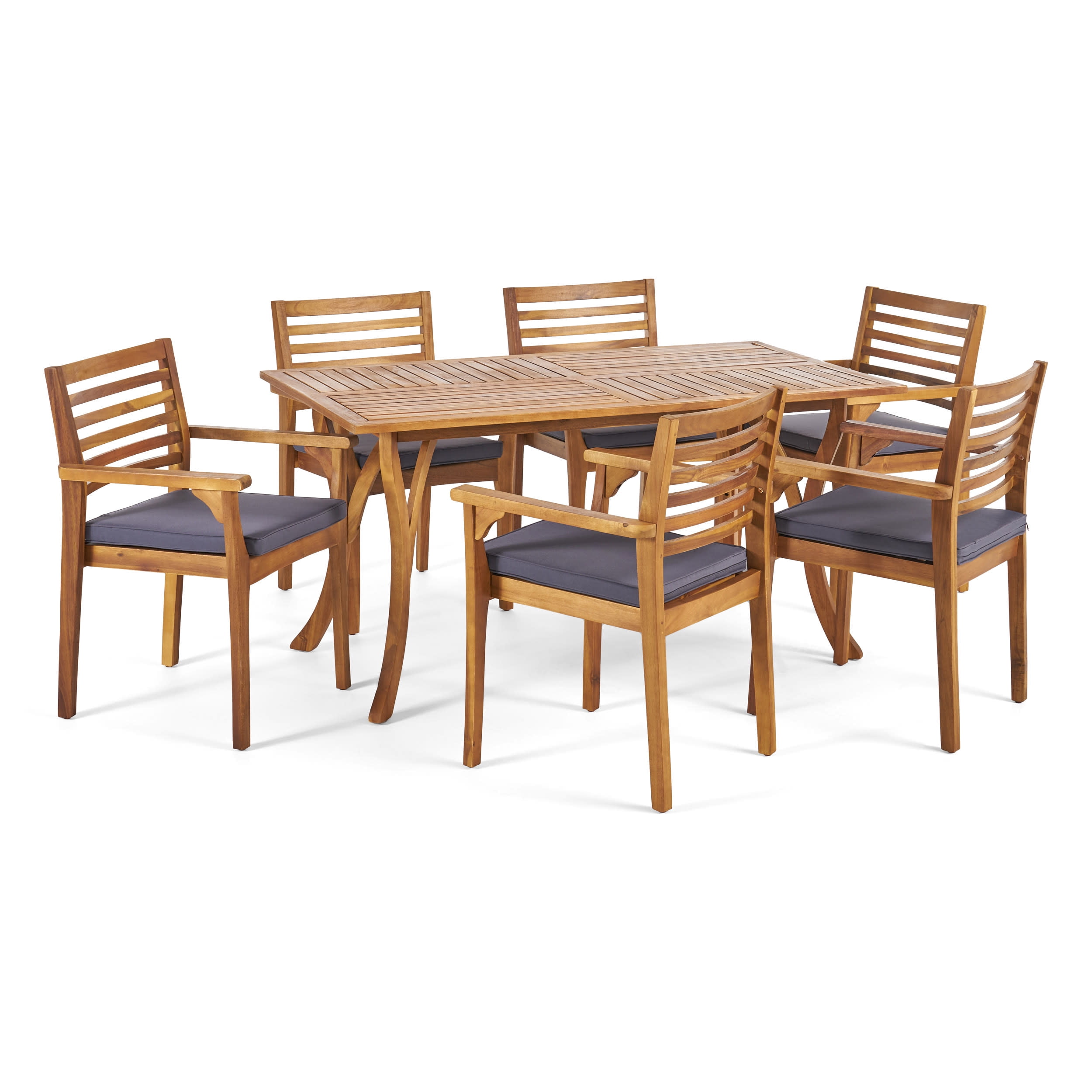 GDF STUDIO 7-Pieces Adult Transitional Acacia Wood Fabric Dining ...