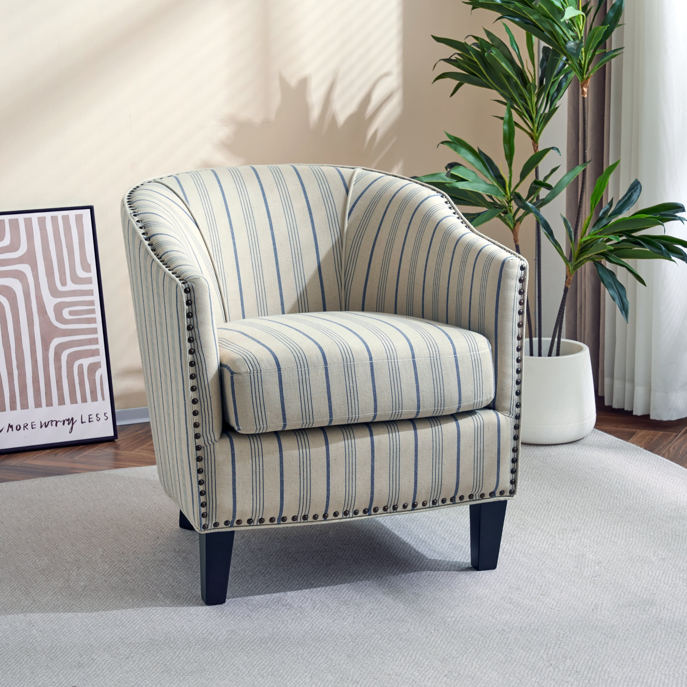 GDF Studio Transitional Stripe Upholstered Club Chair with Antique ...