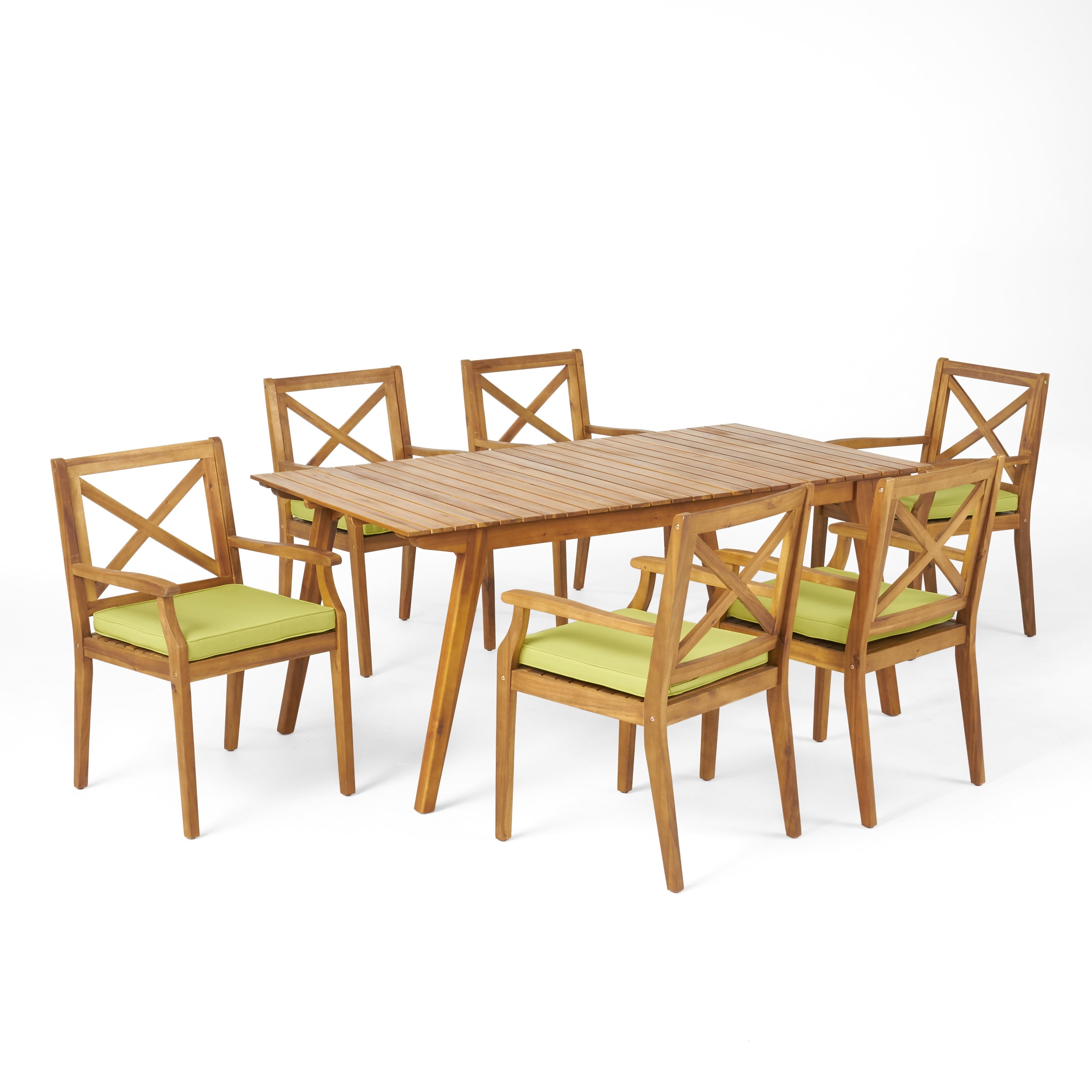 GDF Studio Tulum Outdoor Acacia Wood 7 Piece Dining Set with Cushion ...
