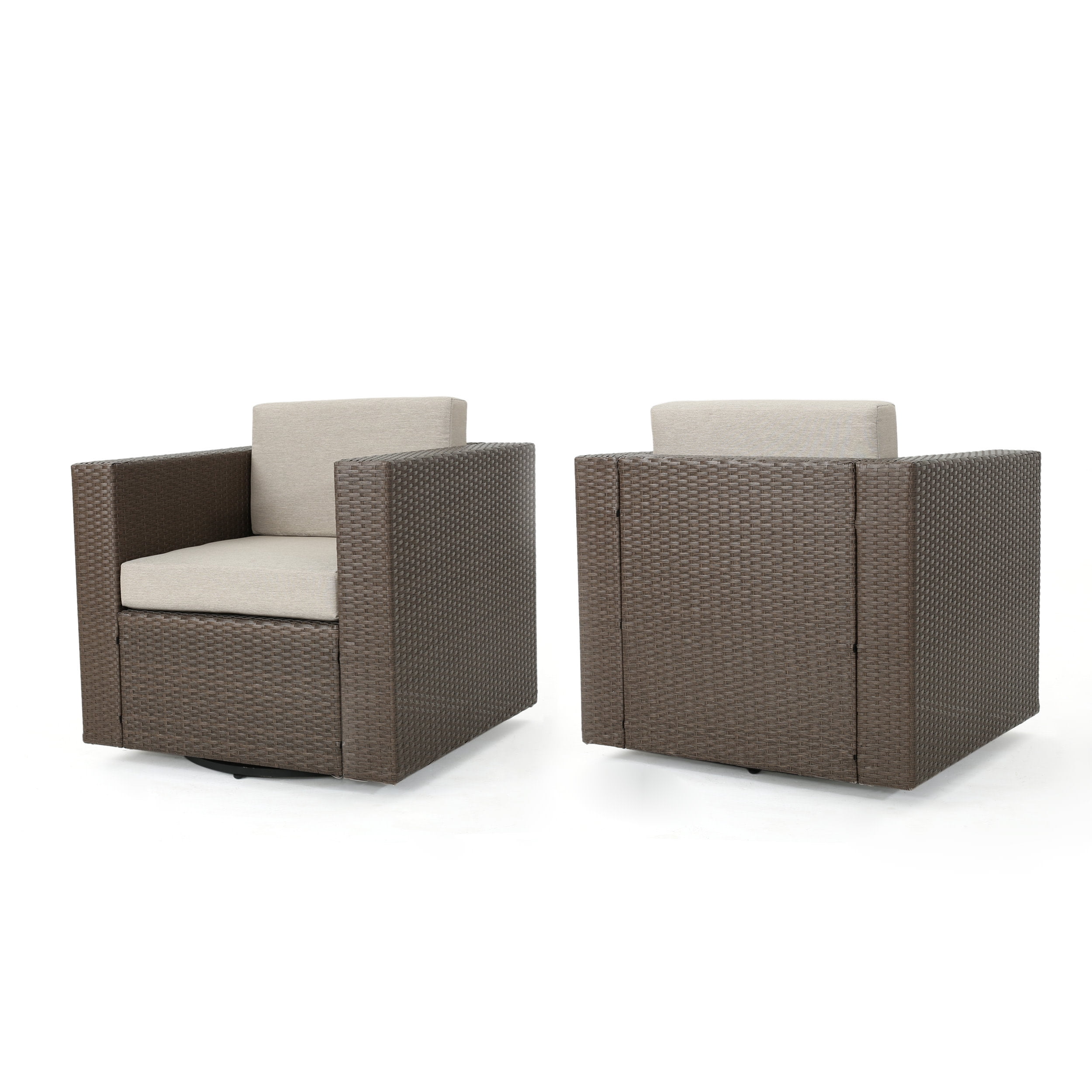 GDF Studio Venice Outdoor Wicker Swivel Club Chairs with Cushions, Set ...