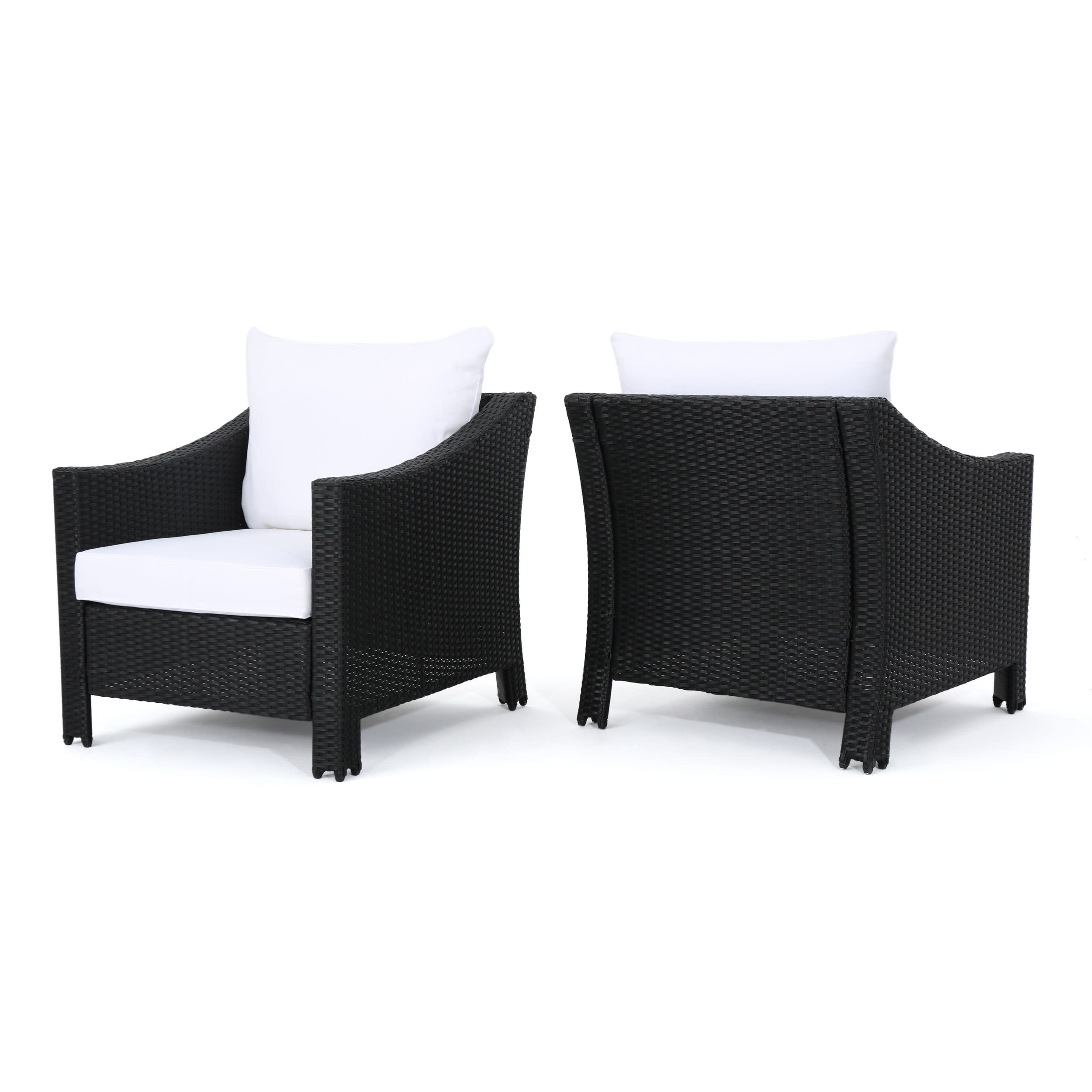 GDF Studio Vincent Outdoor Wicker Club Chairs with Cushions, Set of 2 ...