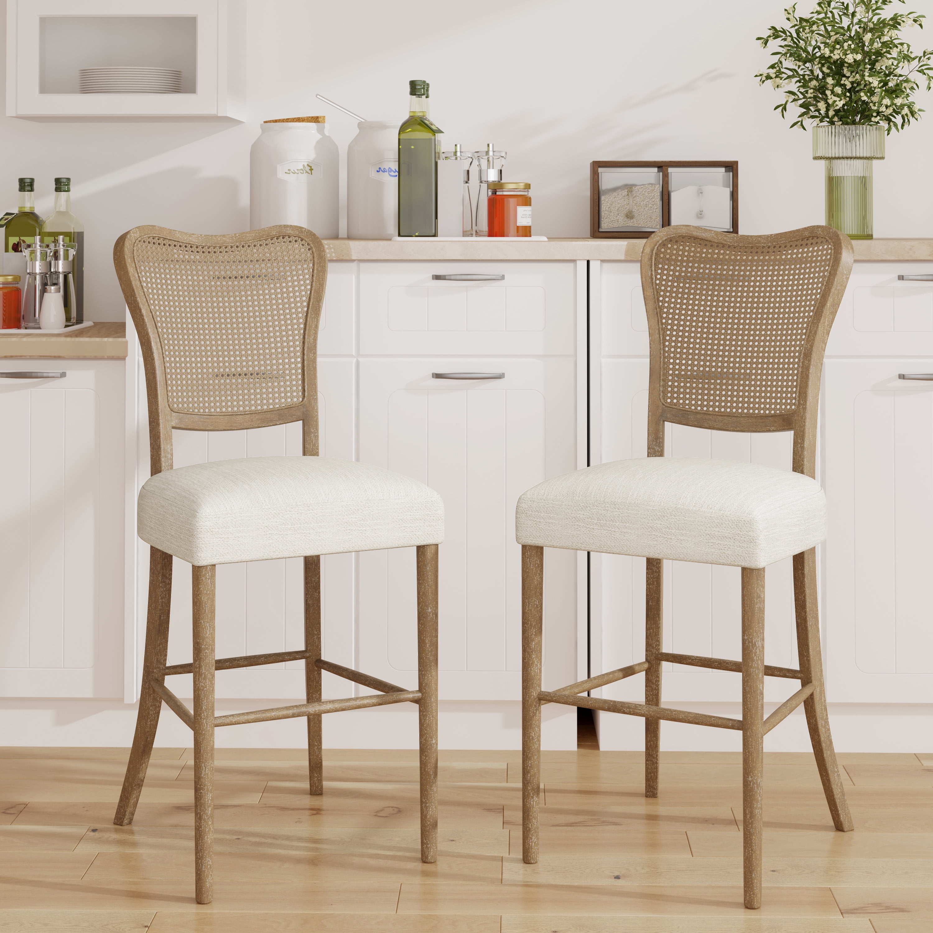 GDF Studio Vintage Upholstered Bar Stools with Rubber Wood Frame and ...