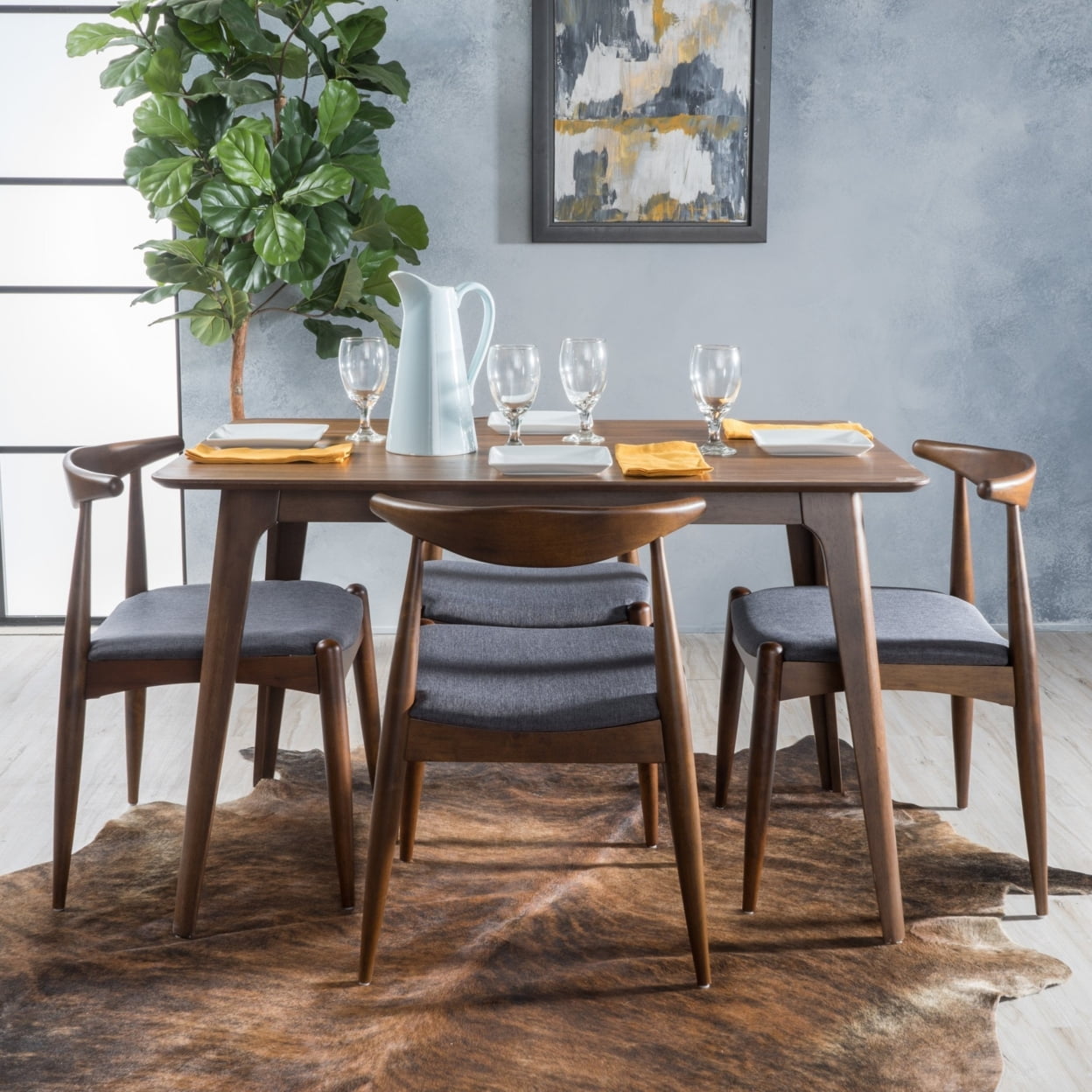 GDF Studio Virgil Mid Century Modern Fabric Upholstered 5 Piece Dining ...