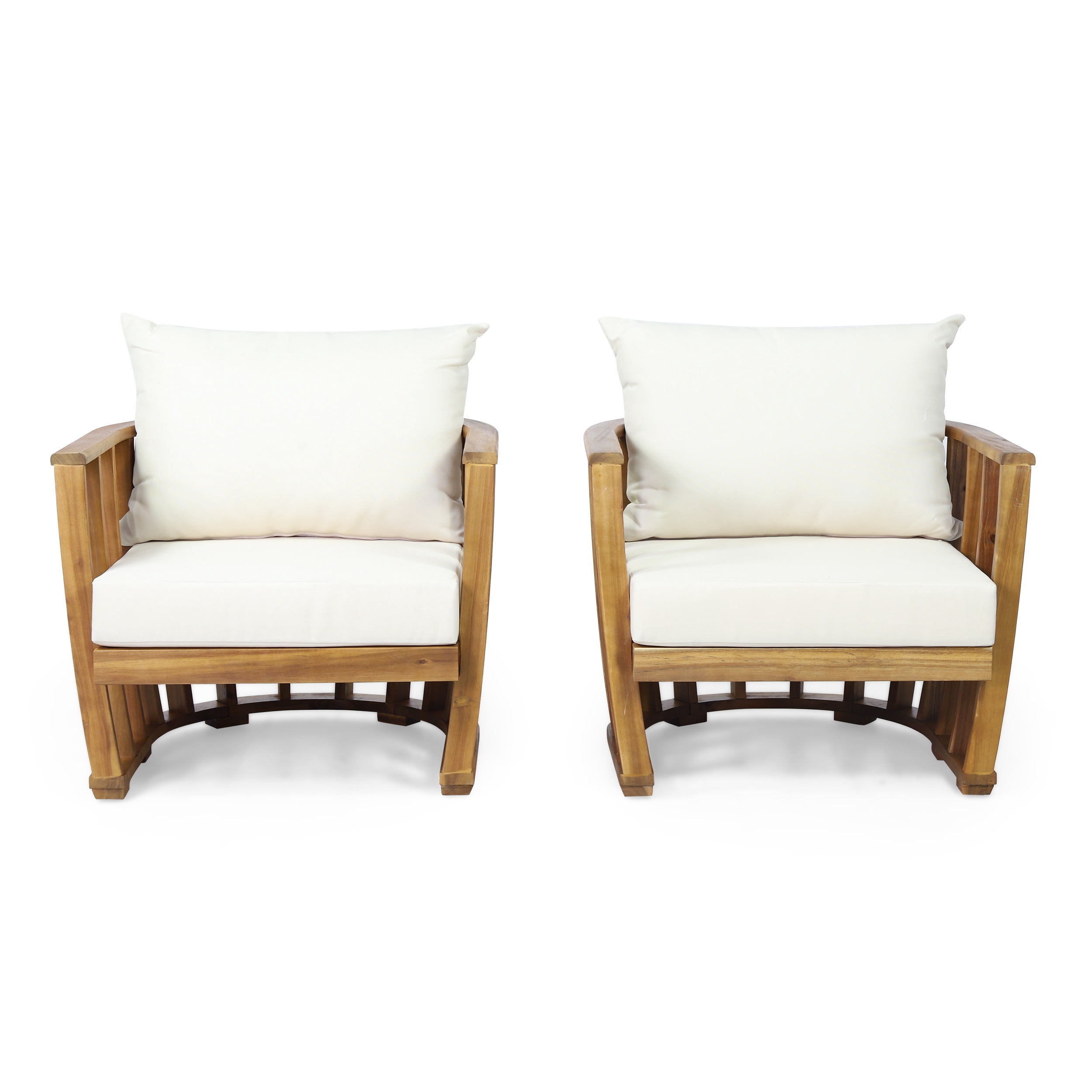 GDF Studio Wallowa Outdoor Acacia Wood Club Chairs with Cushions (Set 2 ...