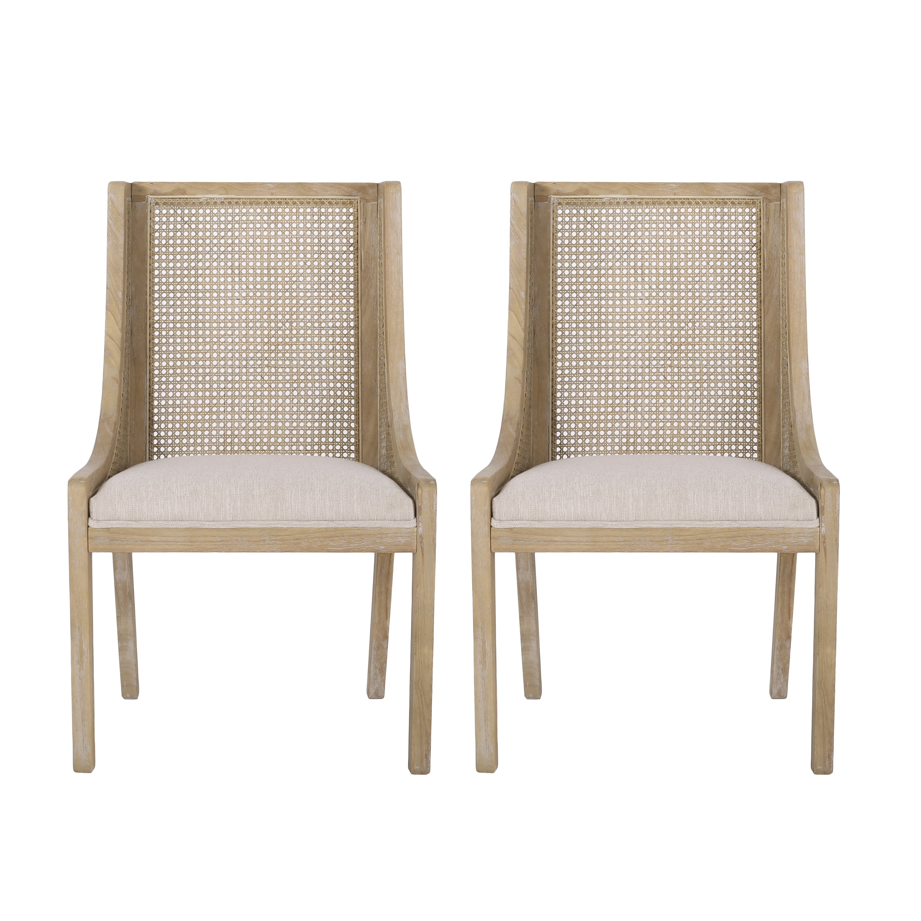 GDF Studio Wendell Rustic Upholstered Wood & Cane Kitchen Dining Chairs ...