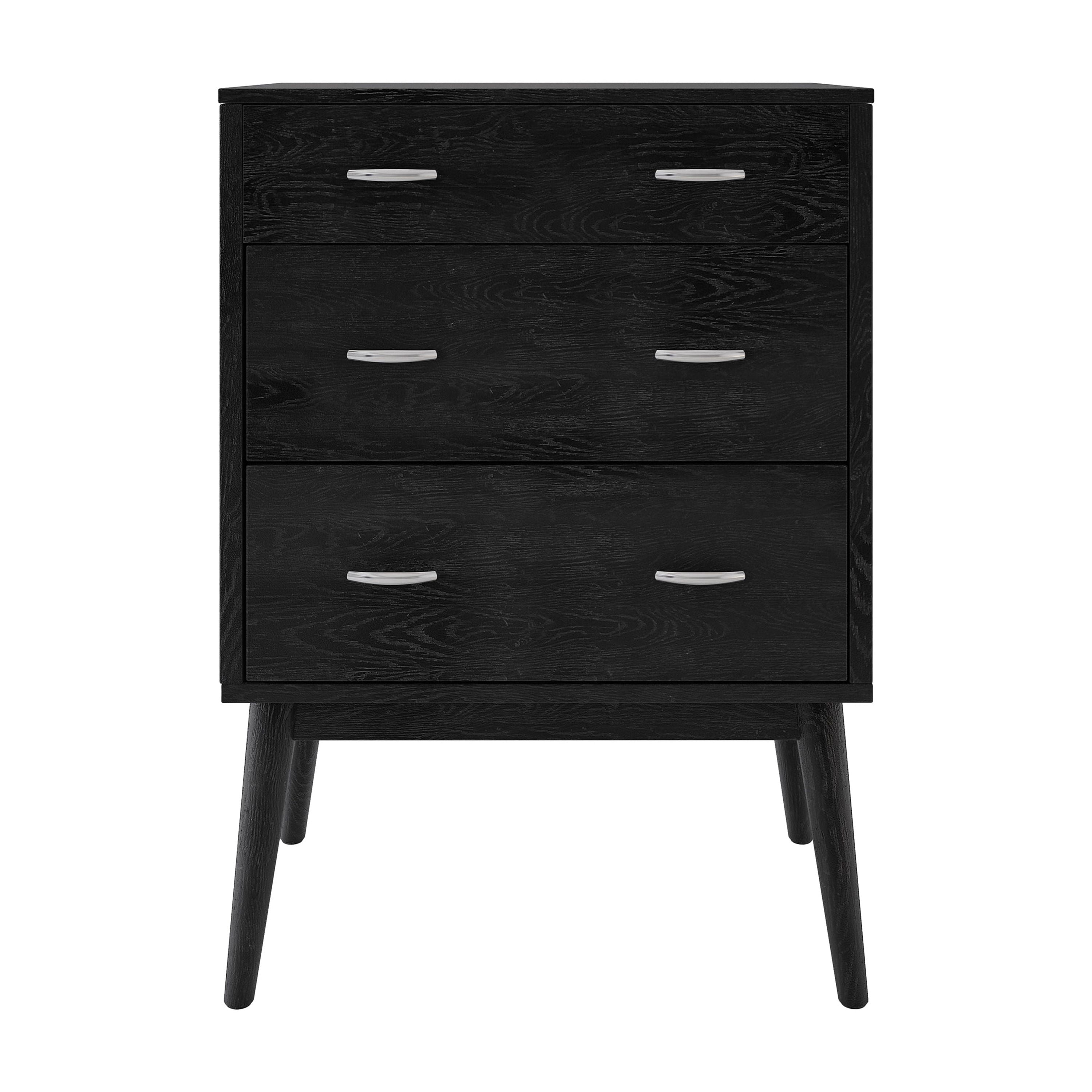 GDF Studio Wilbur Mid Century Modern Wooden 3 Drawer Chest, Black ...