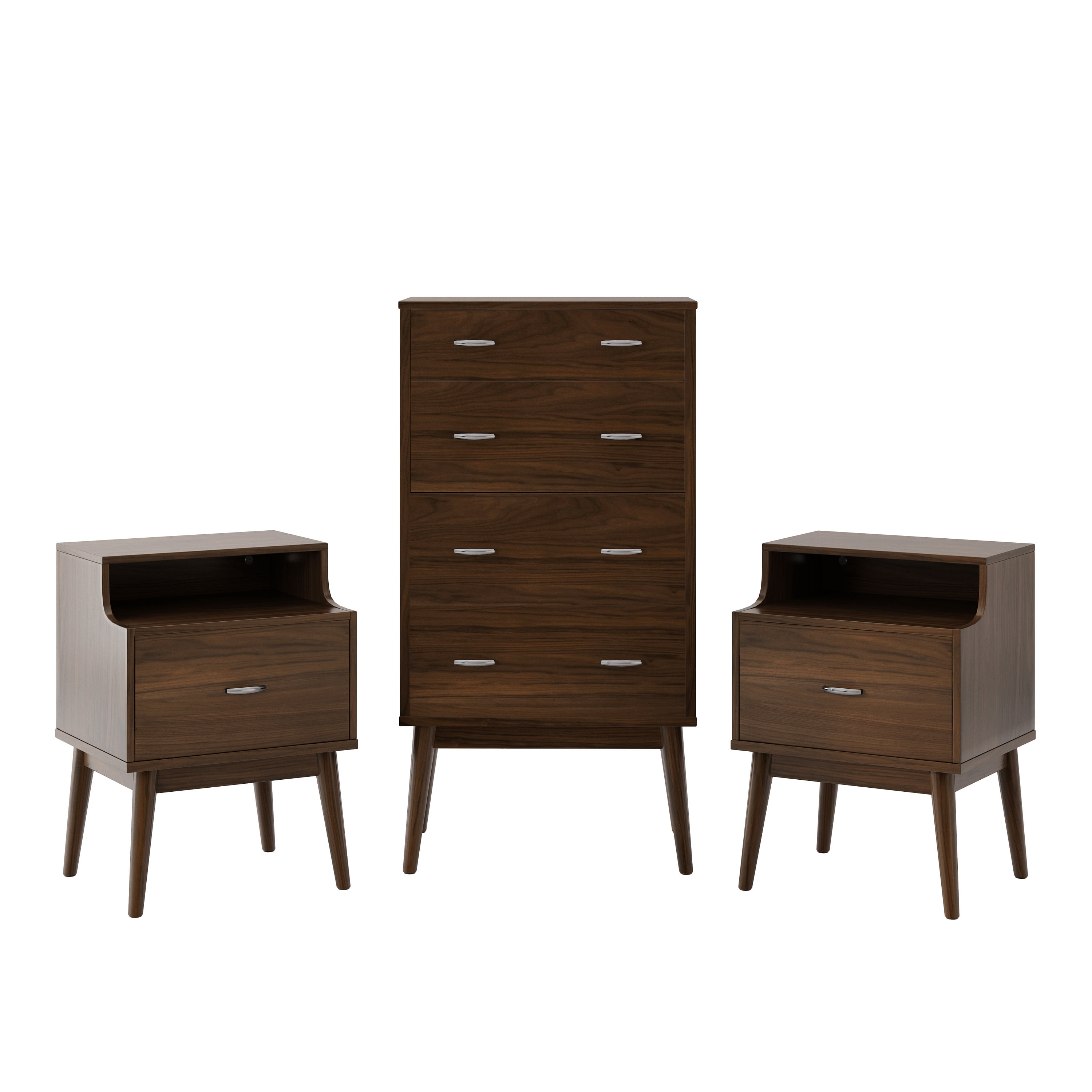 GDF Studio Wilbur Mid Century Wooden 3 Piece 4 Drawer Dresser and ...