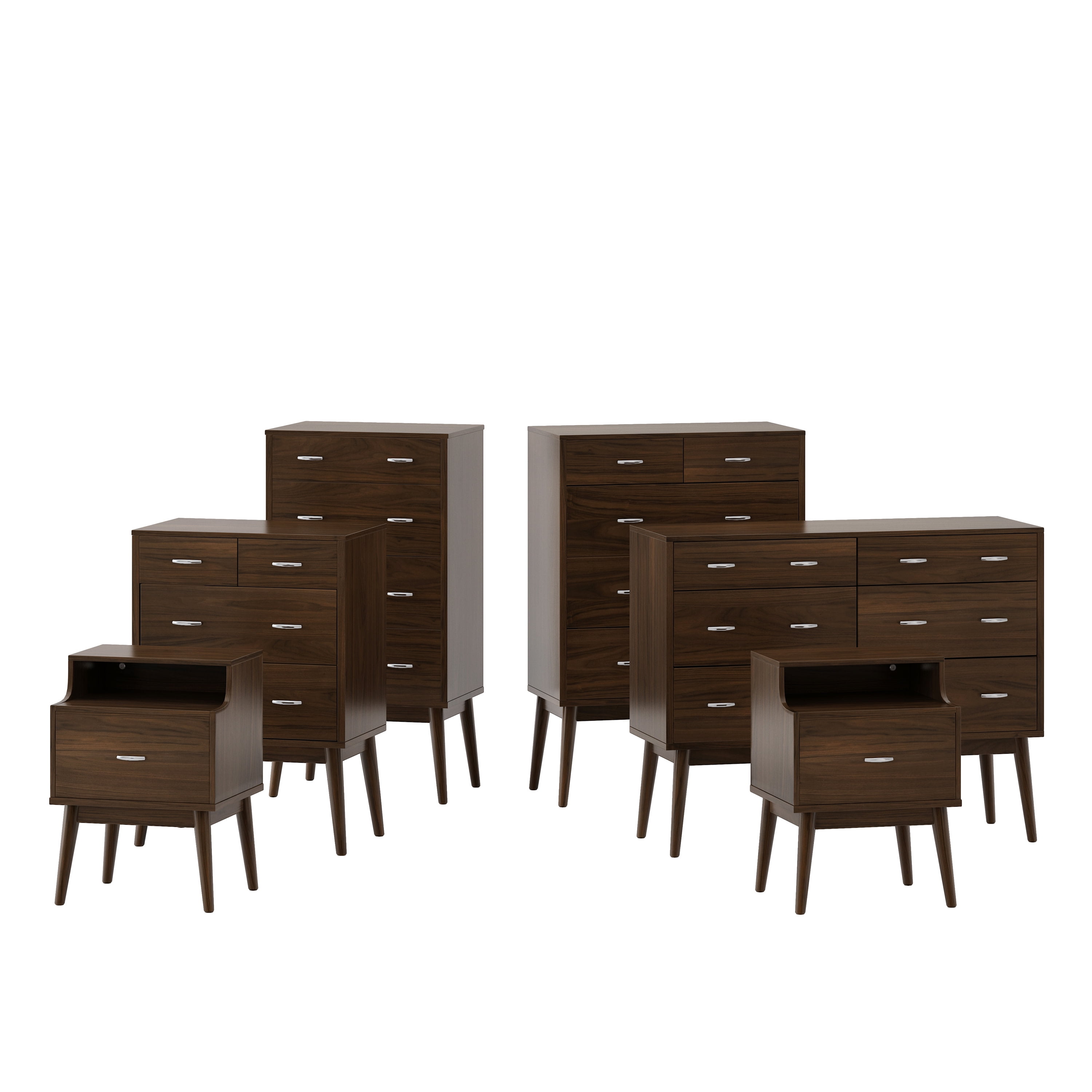 GDF Studio Wilbur Mid Century Wooden 6 Piece Bedroom Set, Columbia ...