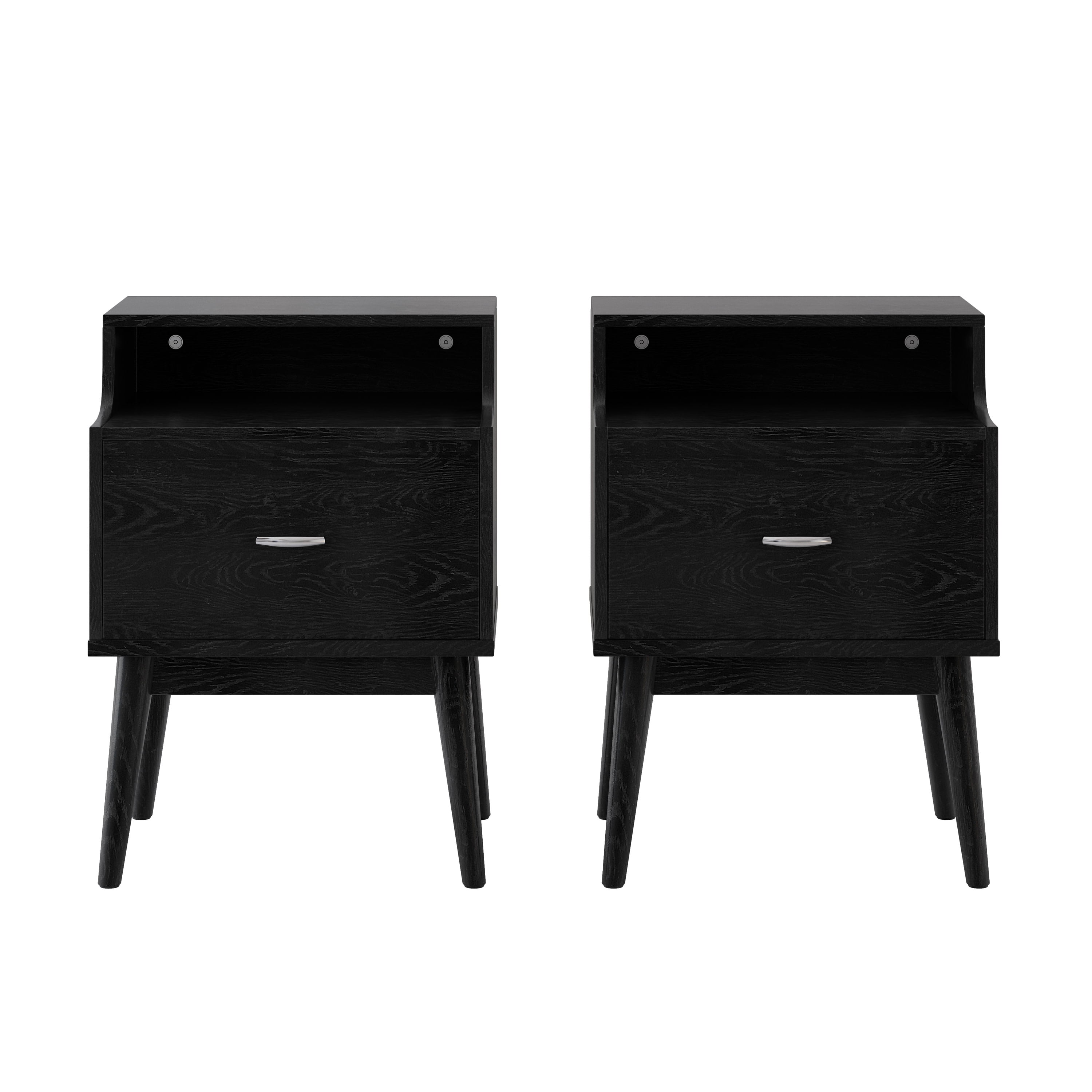 GDF Studio Wilbur Mid Century Wooden Nightstands with Hutch, Set of 2 ...