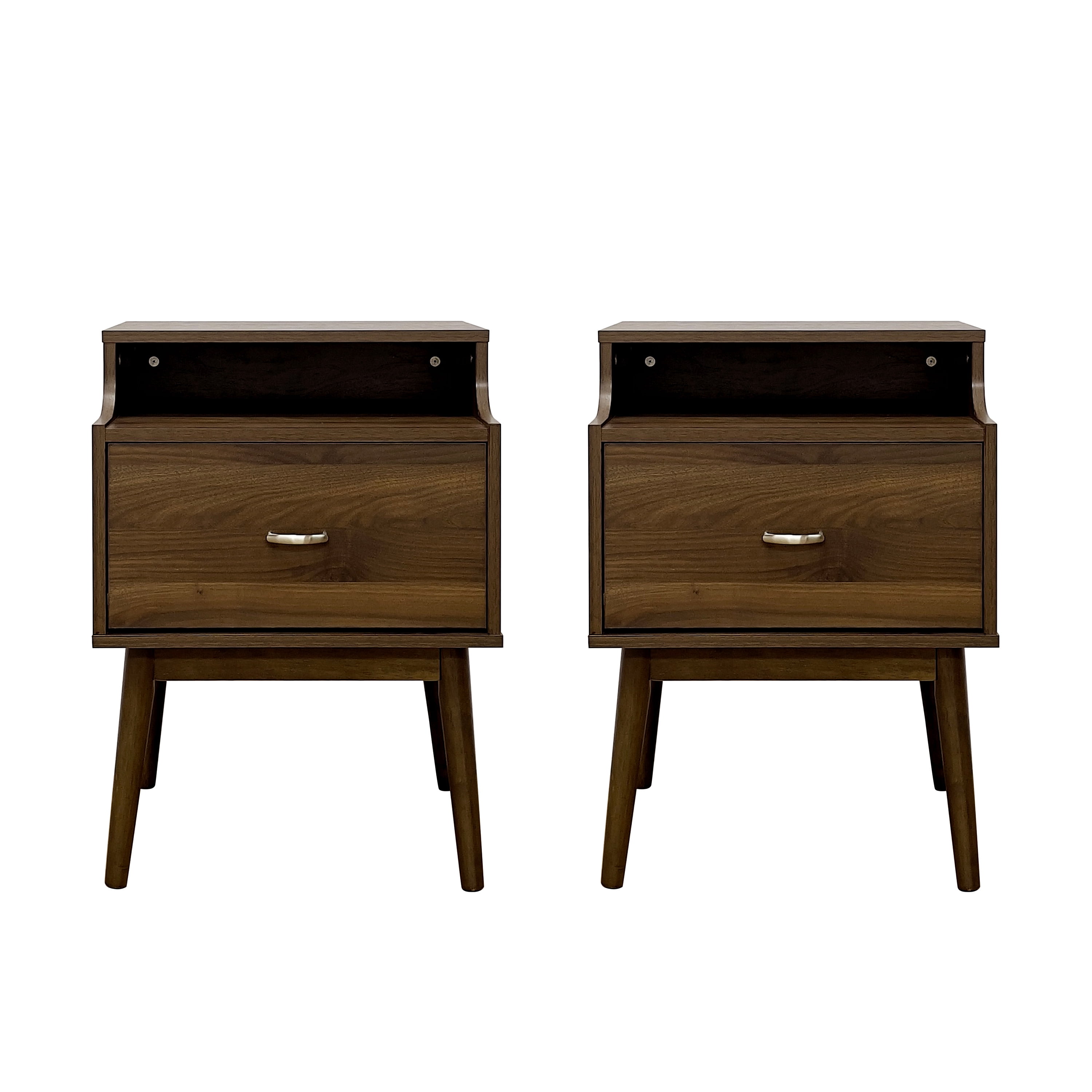 GDF Studio Wilbur Mid Century Nightstands with Hutch, Set of 2 ...