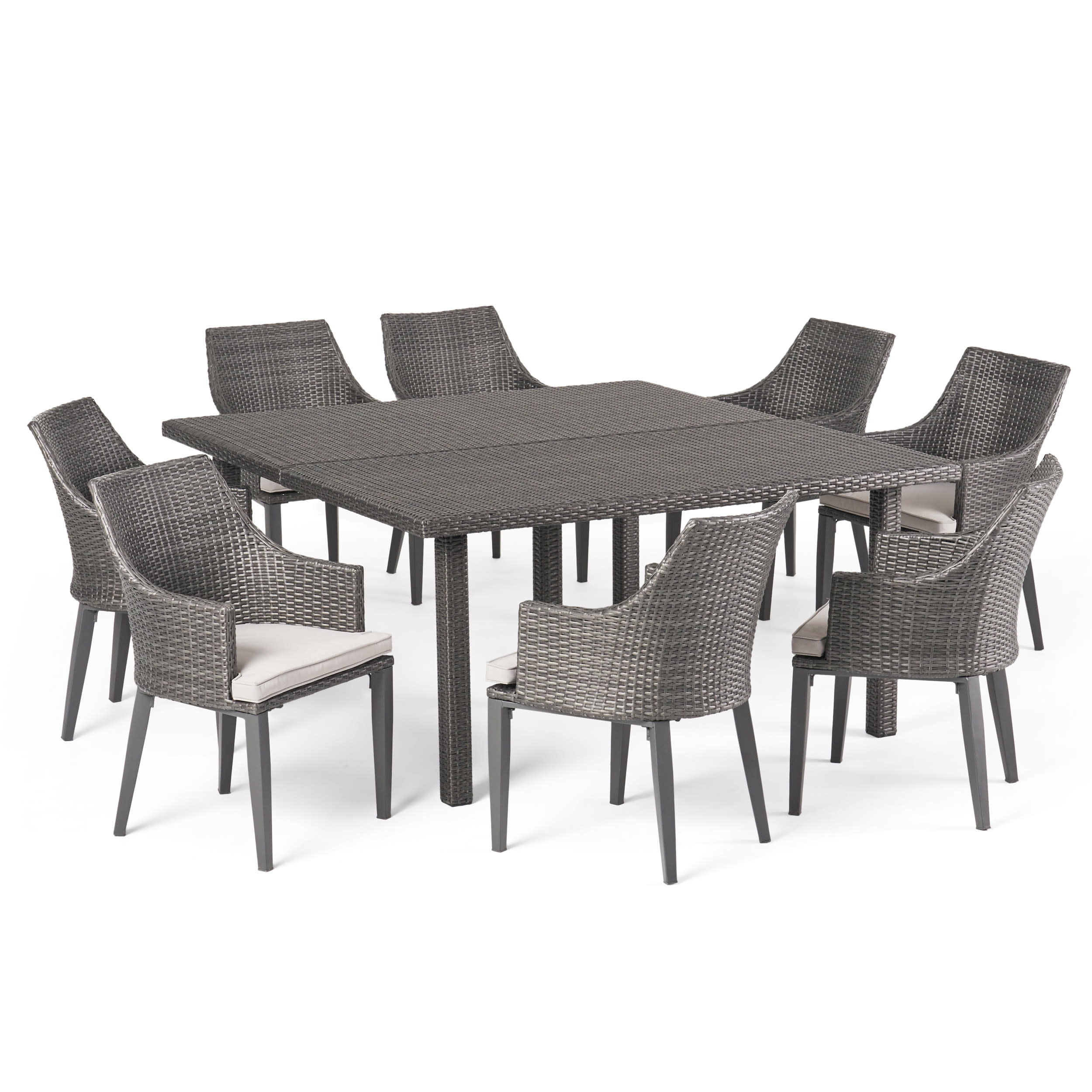 GDF Studio Wilshire Outdoor Wicker 9 Piece Square Dining Set with ...