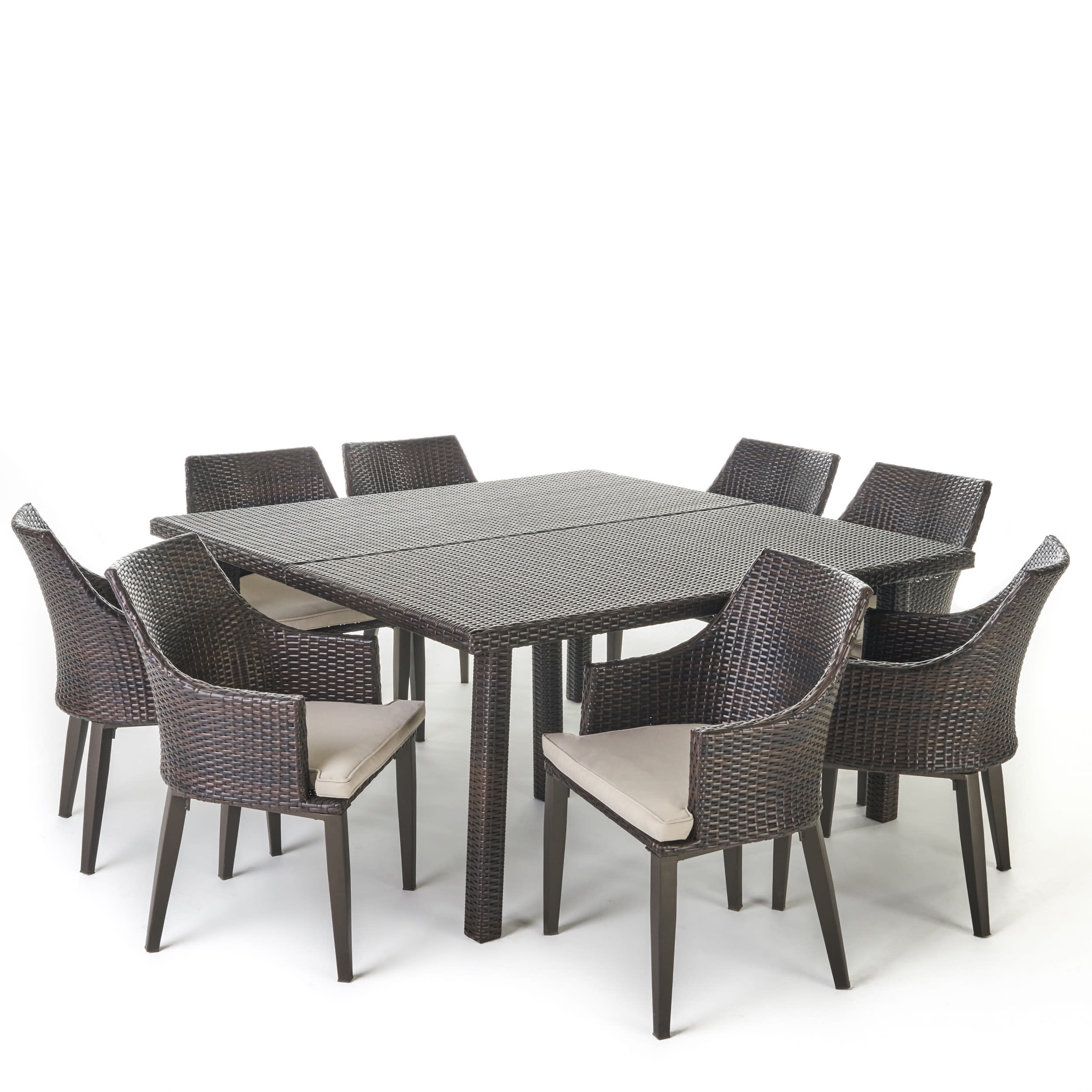 GDF Studio Wilshire Outdoor Wicker 9 Piece Square Dining Set with ...