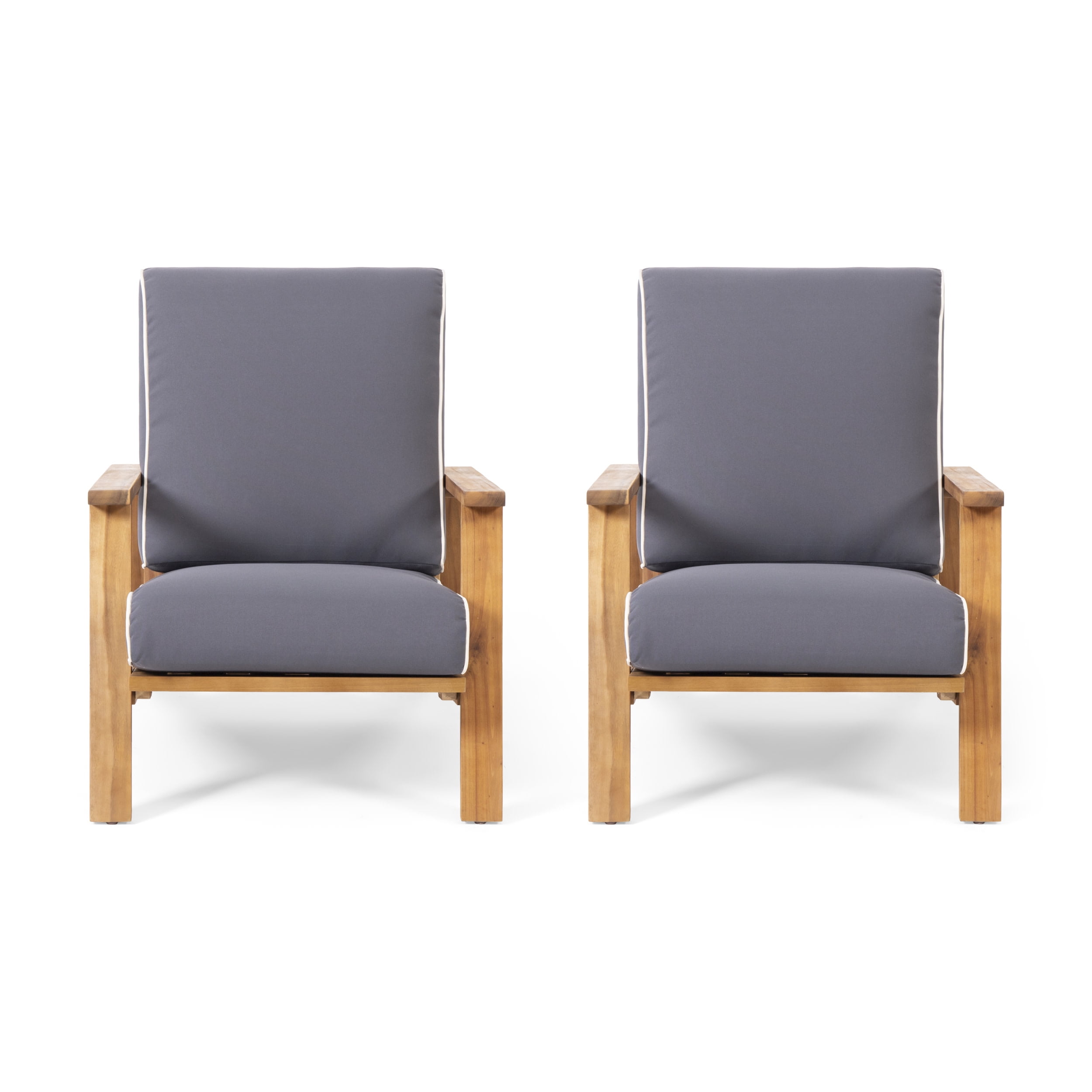 GDF Studio Youssef Outdoor Acacia Wood Club Chairs with Cushions, Set ...