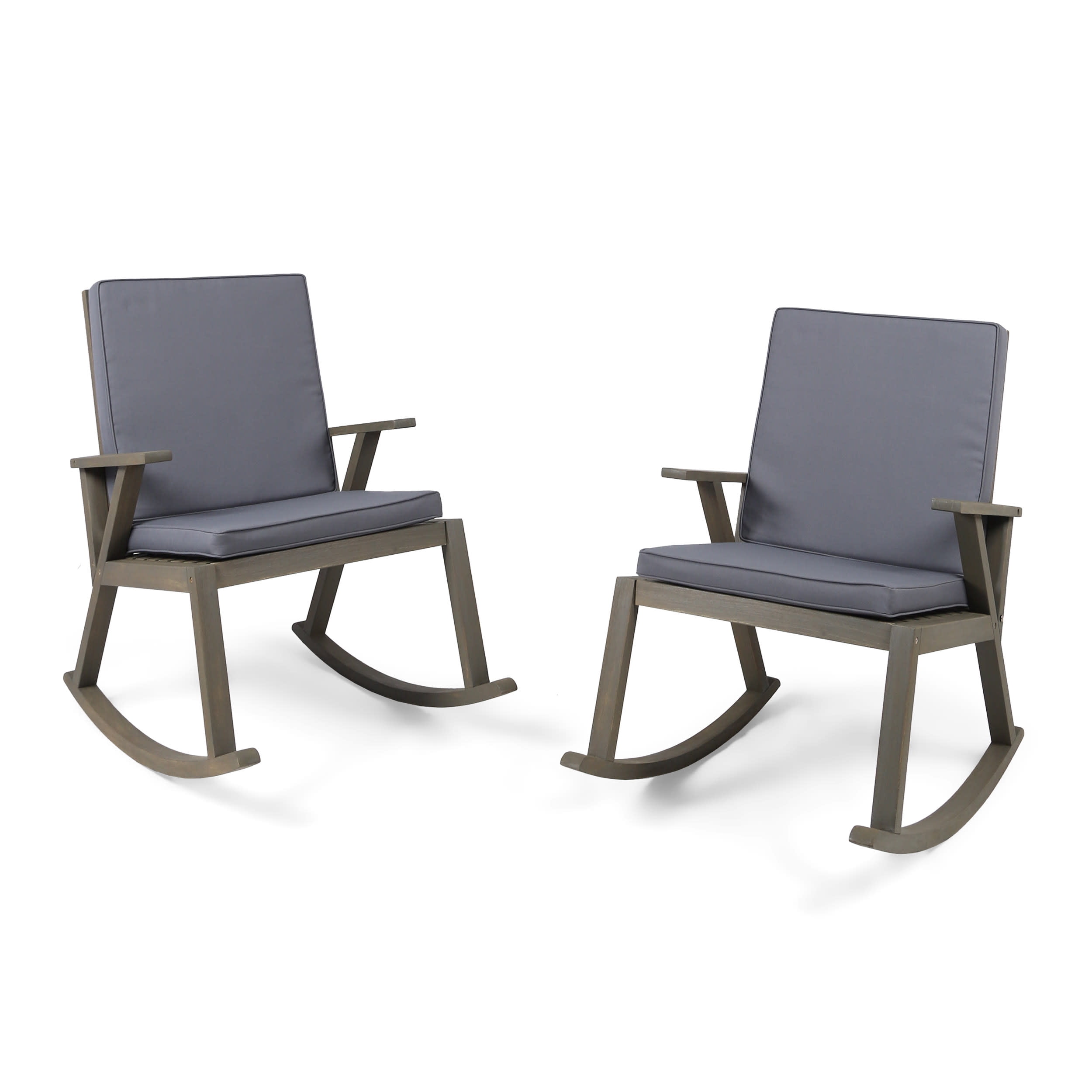 GDF Studio Zane Outdoor Acacia Wood Rocking Chairs with Cushions, Set ...