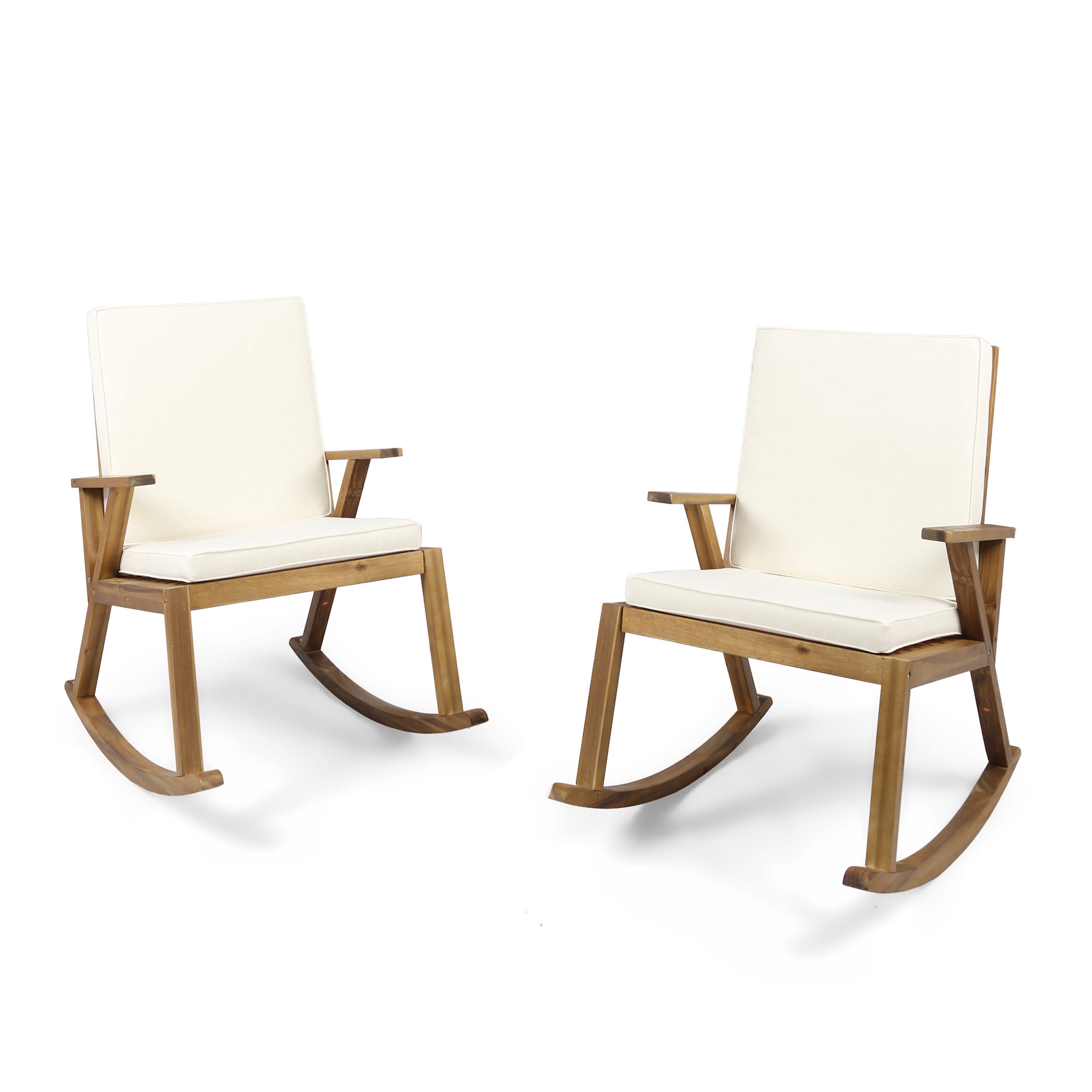 GDF Studio Zane Outdoor Acacia Wood Rocking Chairs with Cushions, Set ...