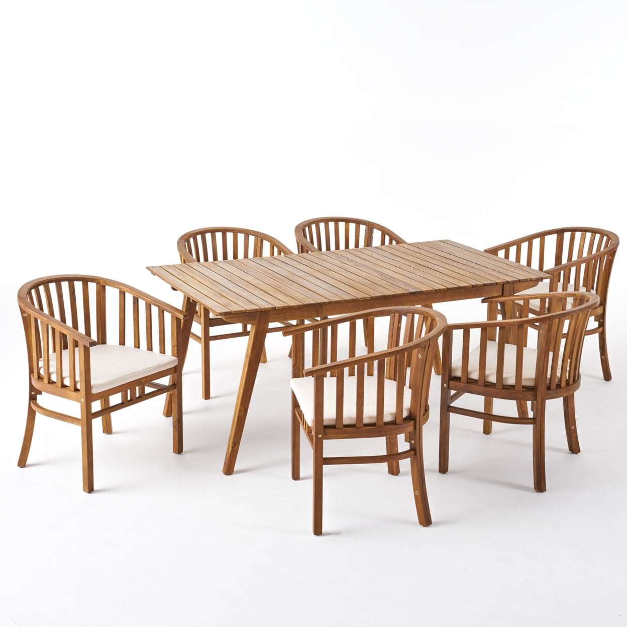 GDF Studio Zimple Outdoor Acacia Wood 7 Piece Dining Set with Cushion ...