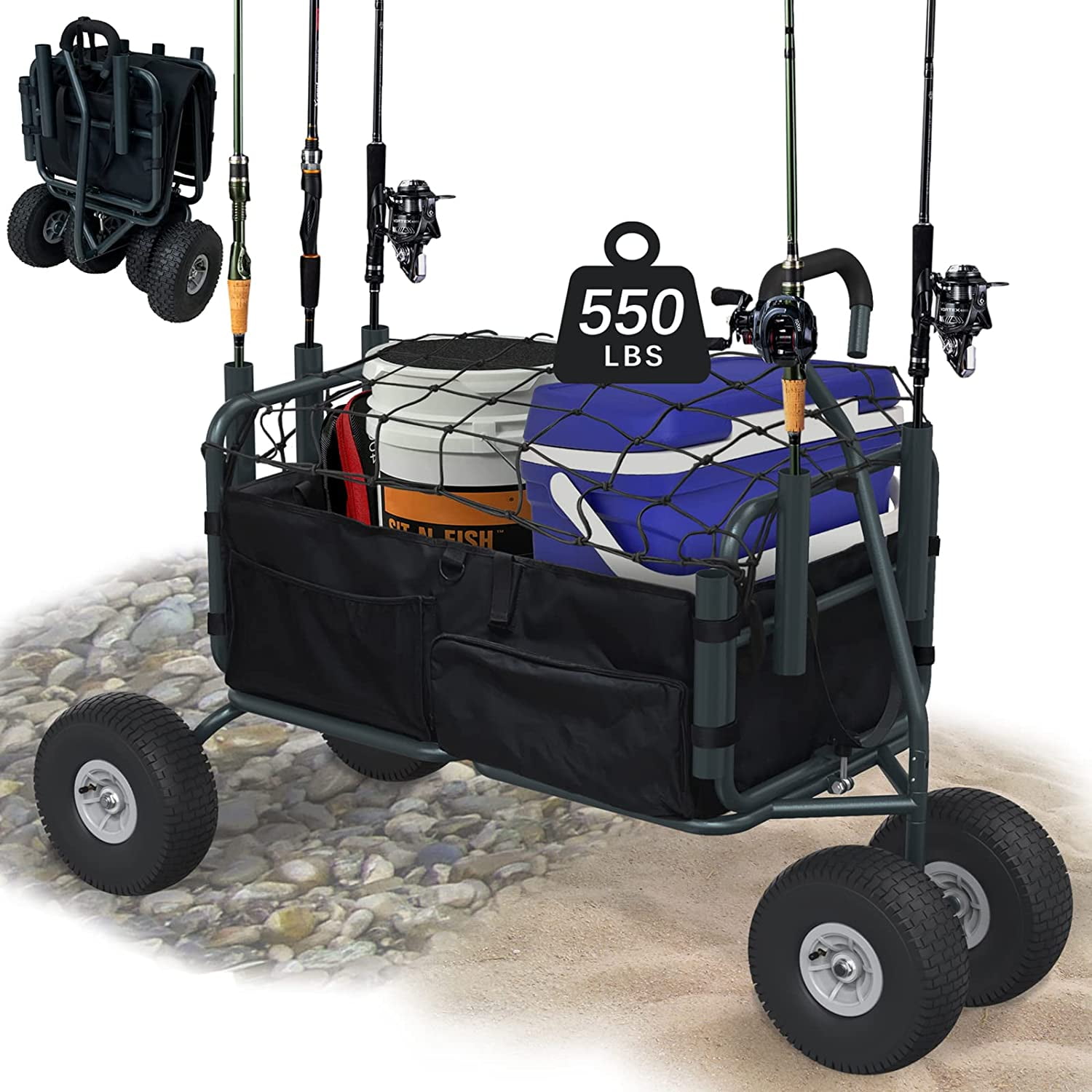GDLF 550 lb Capacity Fishing Wagon Cart with Foldable Design - Walmart.com