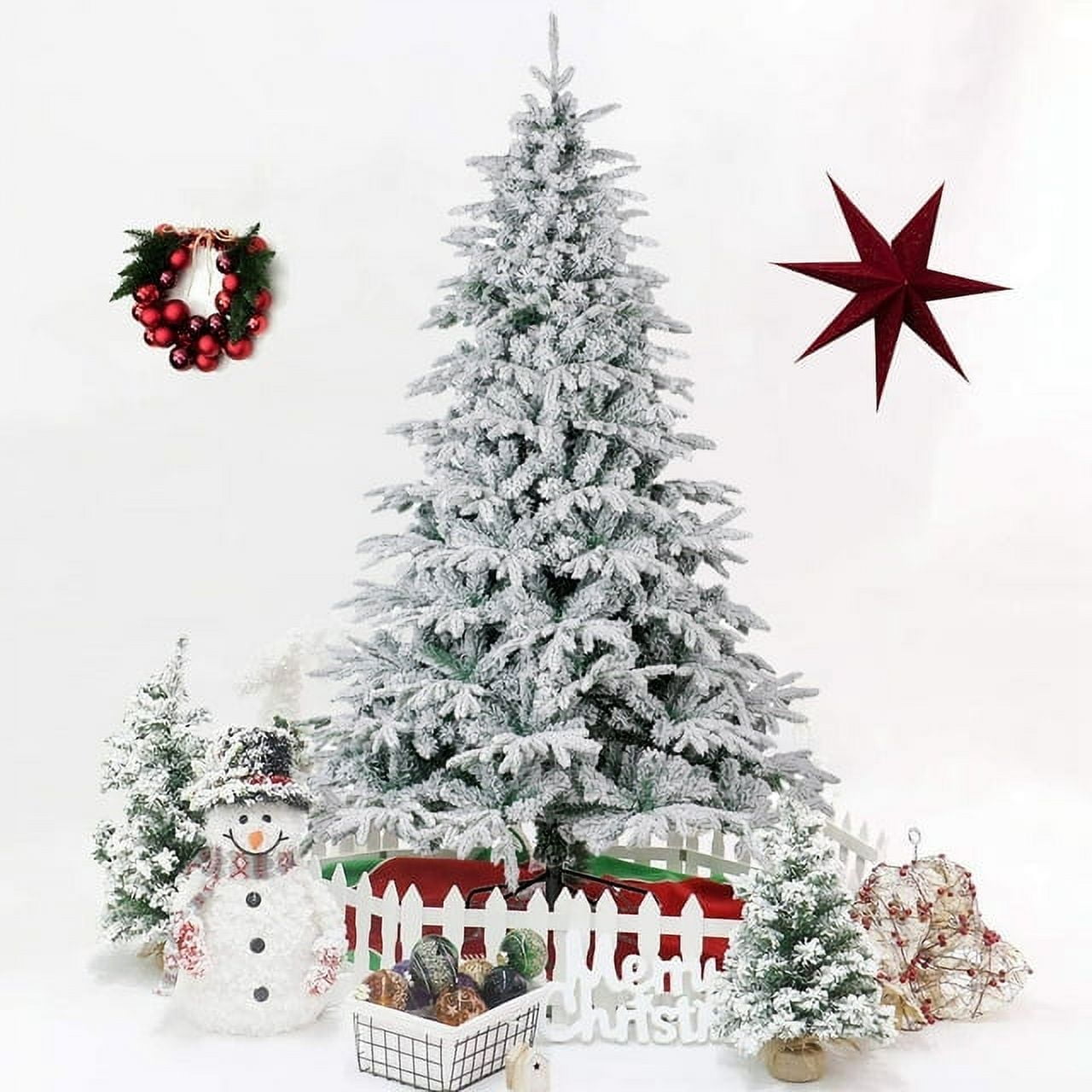 GDLF 6 FT Faux Snow Flocked Artificial Christmas Tree with PE PVC 800 ...