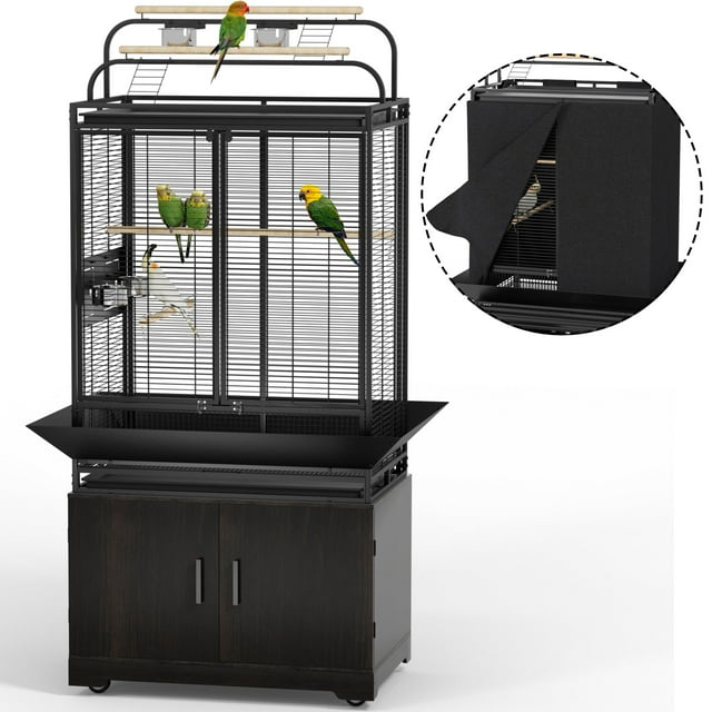 GDLF 71-Inch XLarge Bird Cage with Play Top, Rolling Storage Cabinet ...