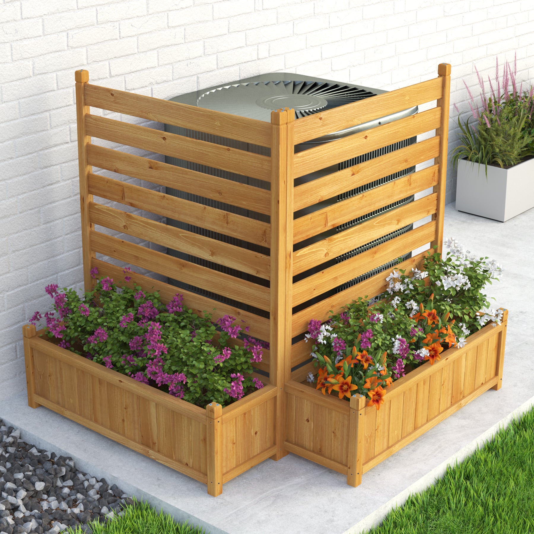 Furinno Tioman Outdoor Hardwood Lifestyle Planter Box with Seater ...