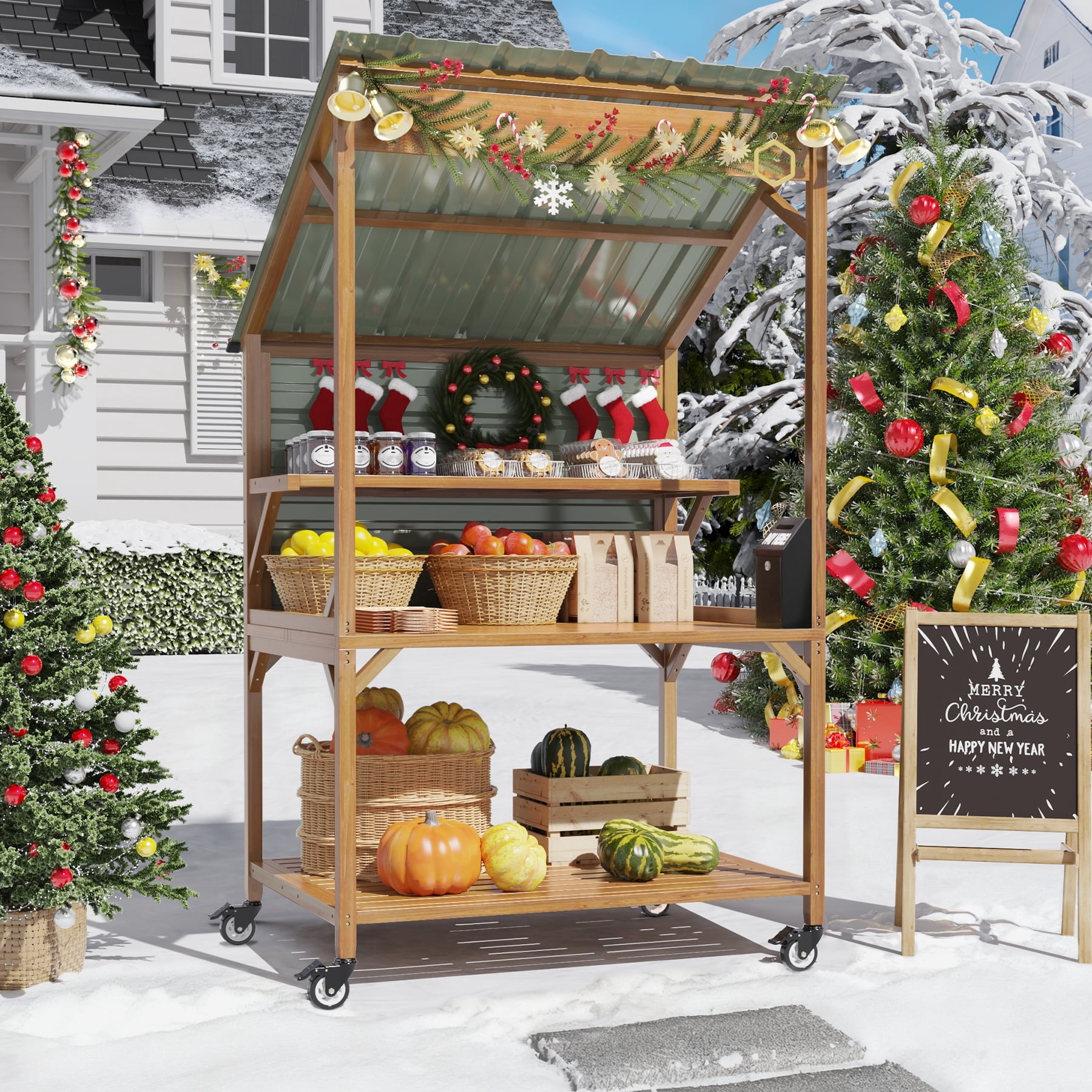 GDLF Farm Stand, Wooden Farmers Market Stand with Metal Roof for ...