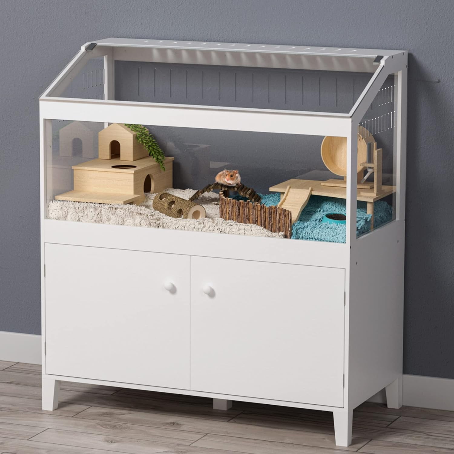 "GDLF Indoor Acrylic Hamster Cage with Cabinet Storage, Large Habitat ...