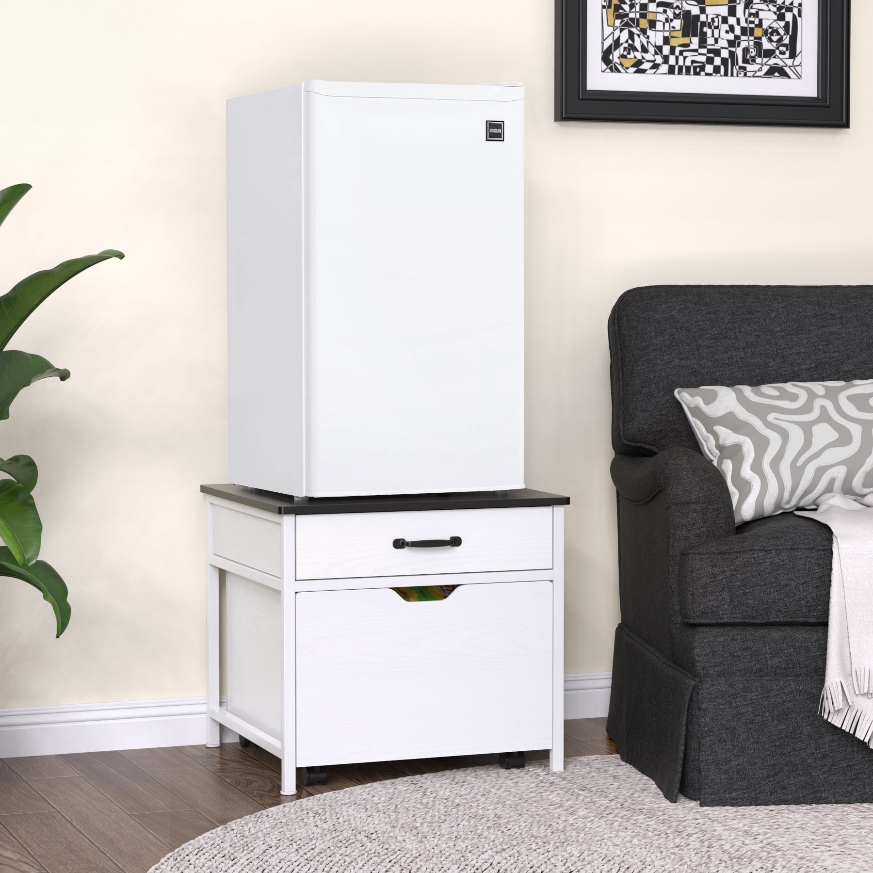 GDLF Mini Fridge Stand with Storage, Heavy Duty Mini Refrigerator Table ...