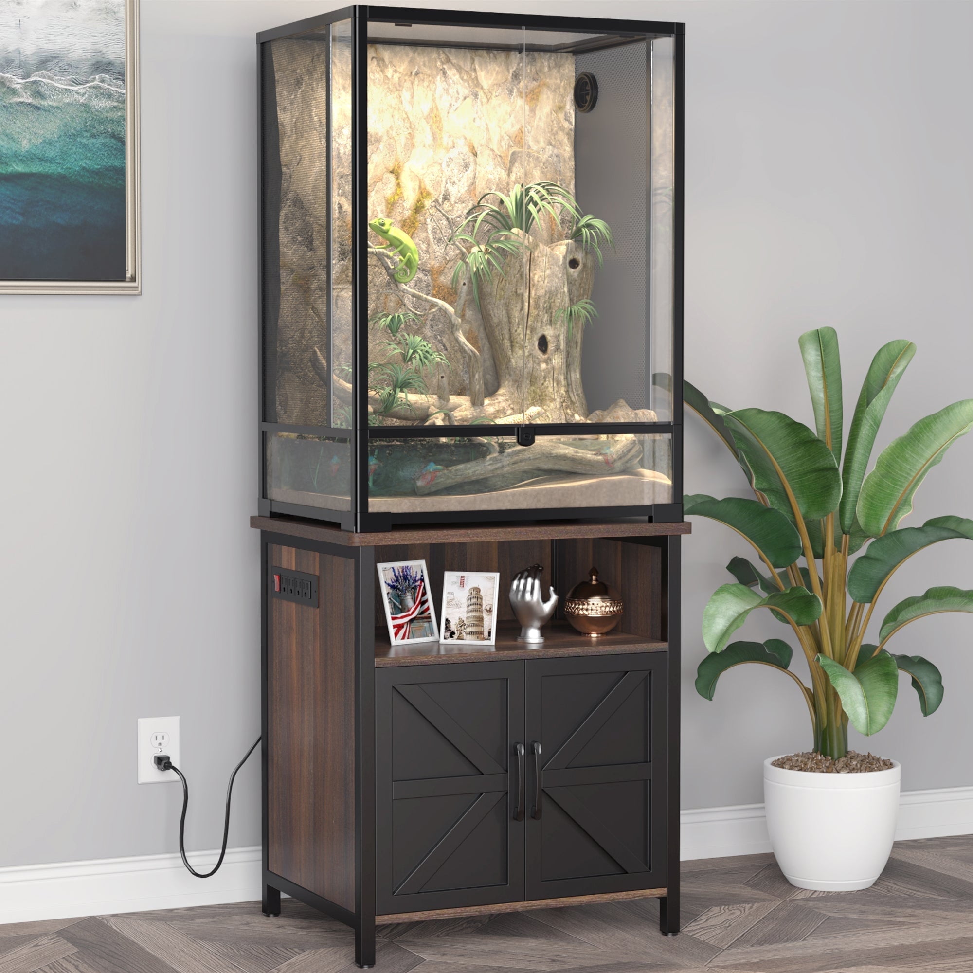Terrarium Stand Reptile Tank Stand with Power Outlets for 24"Wx18"D ...
