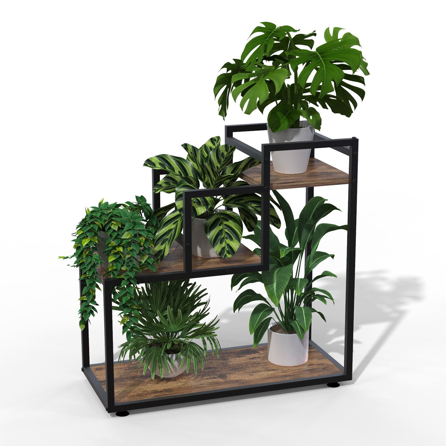 GDLF Trapezoidal Plant Stand 3-Tier Black Antique Wood Metal Rack ...