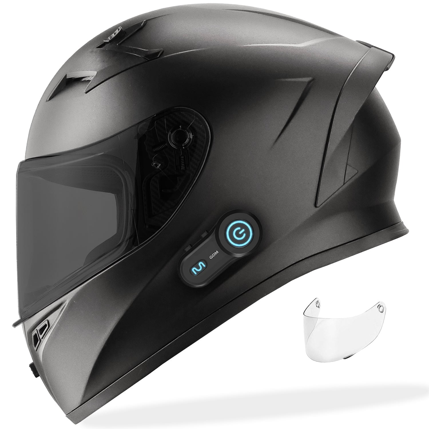 GDM VENOM Bluetooth Motorcycle Helmet Matte Black Full Face Bike Helmet ...