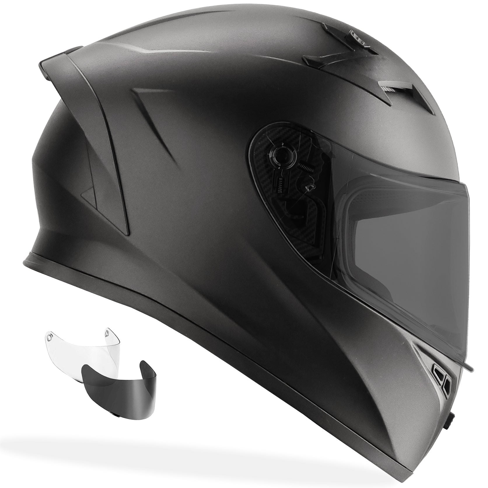 GDM VENOM Matte Black Full Face Motorcycle Helmet DOT with extra Visor ...