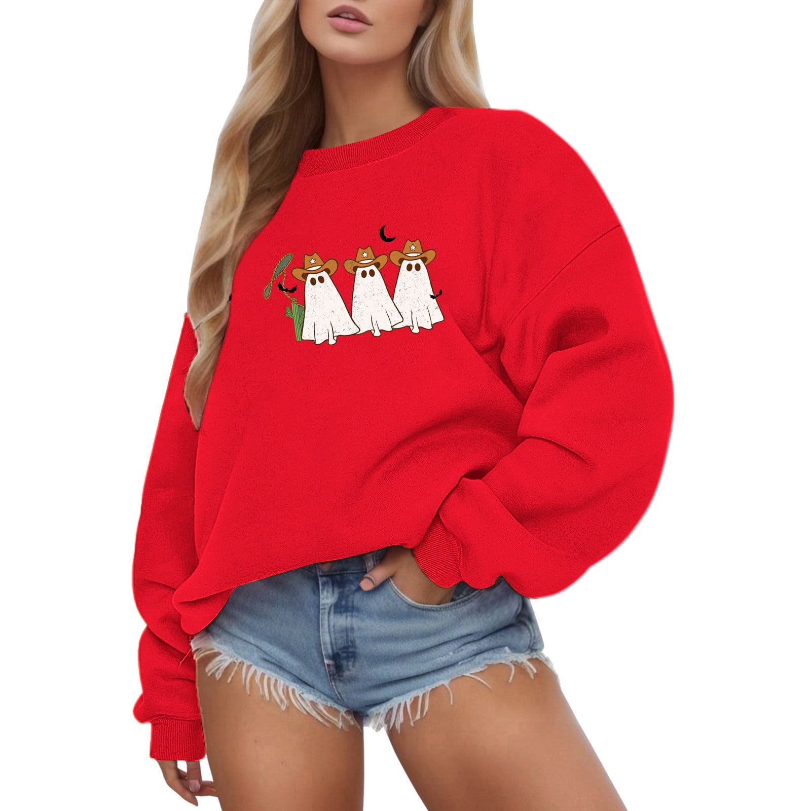 Gdreda Crew Neck Sweatshirts Women Canadian Maple Leaf Print Round Neck