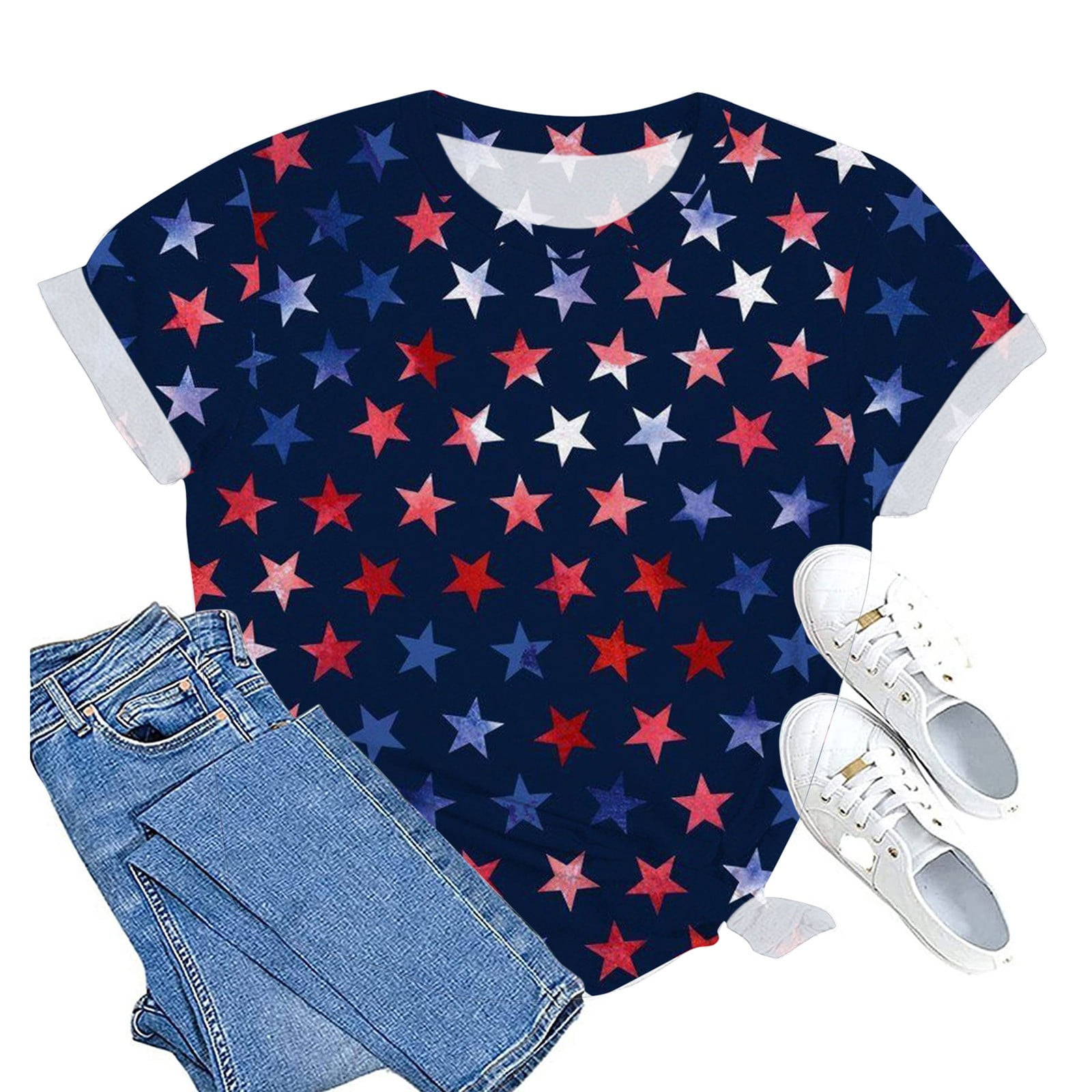 Gdreda Oversized Cropped Tshirt American Flag Printed Womens Sleeveless Shirts For Summer O