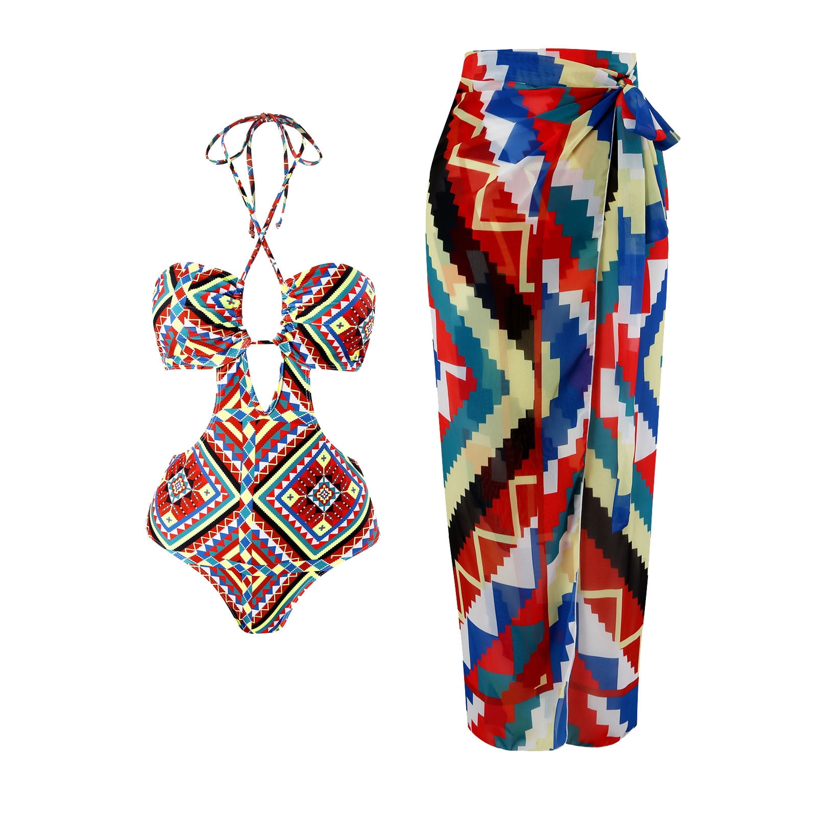 Gdreda Plus Size Swimwear Womens Sexy Straps Strapless Print Swimsuit