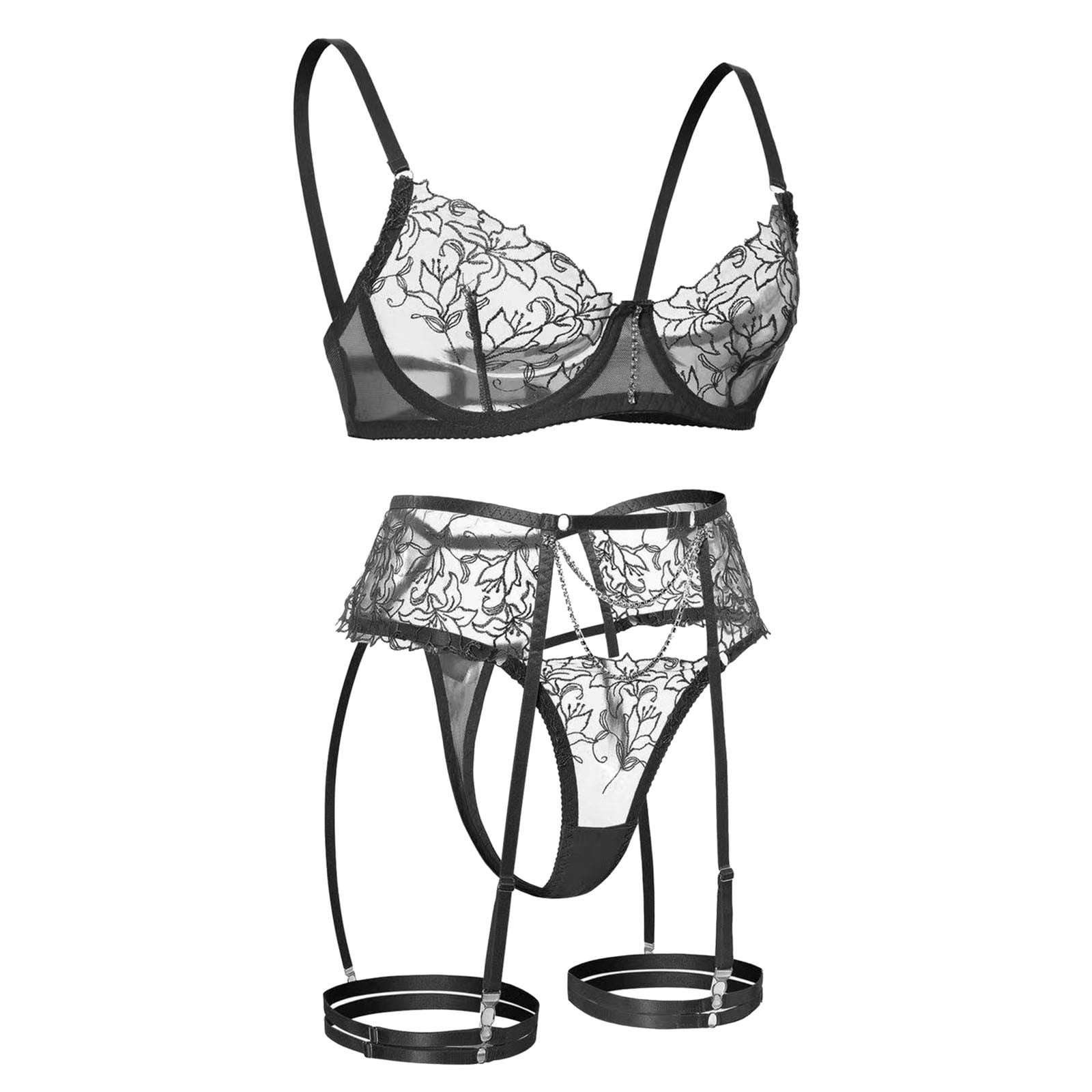 Gdreda Sexy Plus Size Lingerie Women Sexy Lingerie Sexy Lace Halter Pajamas Hot Embroidery Chain