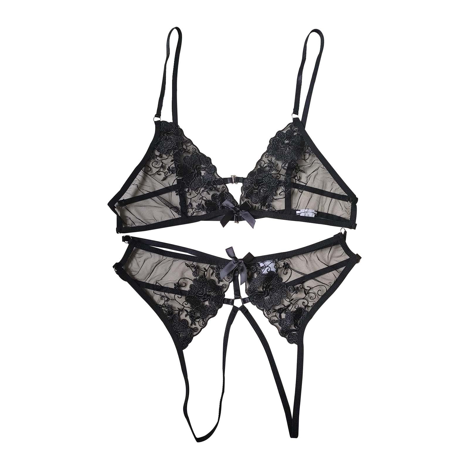 Gdreda Sexy Plus Size Lingerie Womens Lace Mesh Embroidery Three Piece