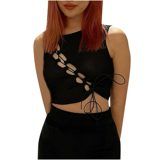 Gdreda Sexy Tops For Womens Sexy Tops Solid Color Tank Top Sexy Tight Navel Crop Top Blackl