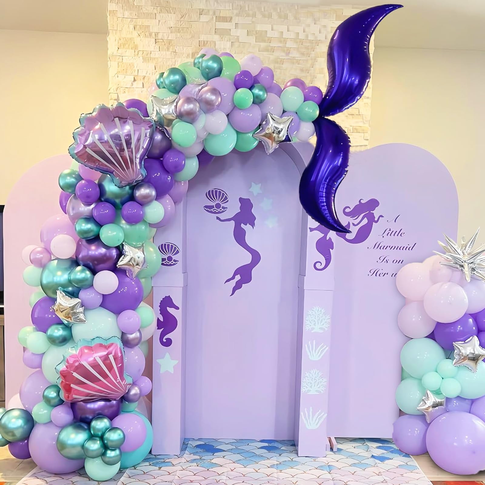 GDSTARS Mermaid Balloon Garland Arch Kit with Fish Tail and Shell ...